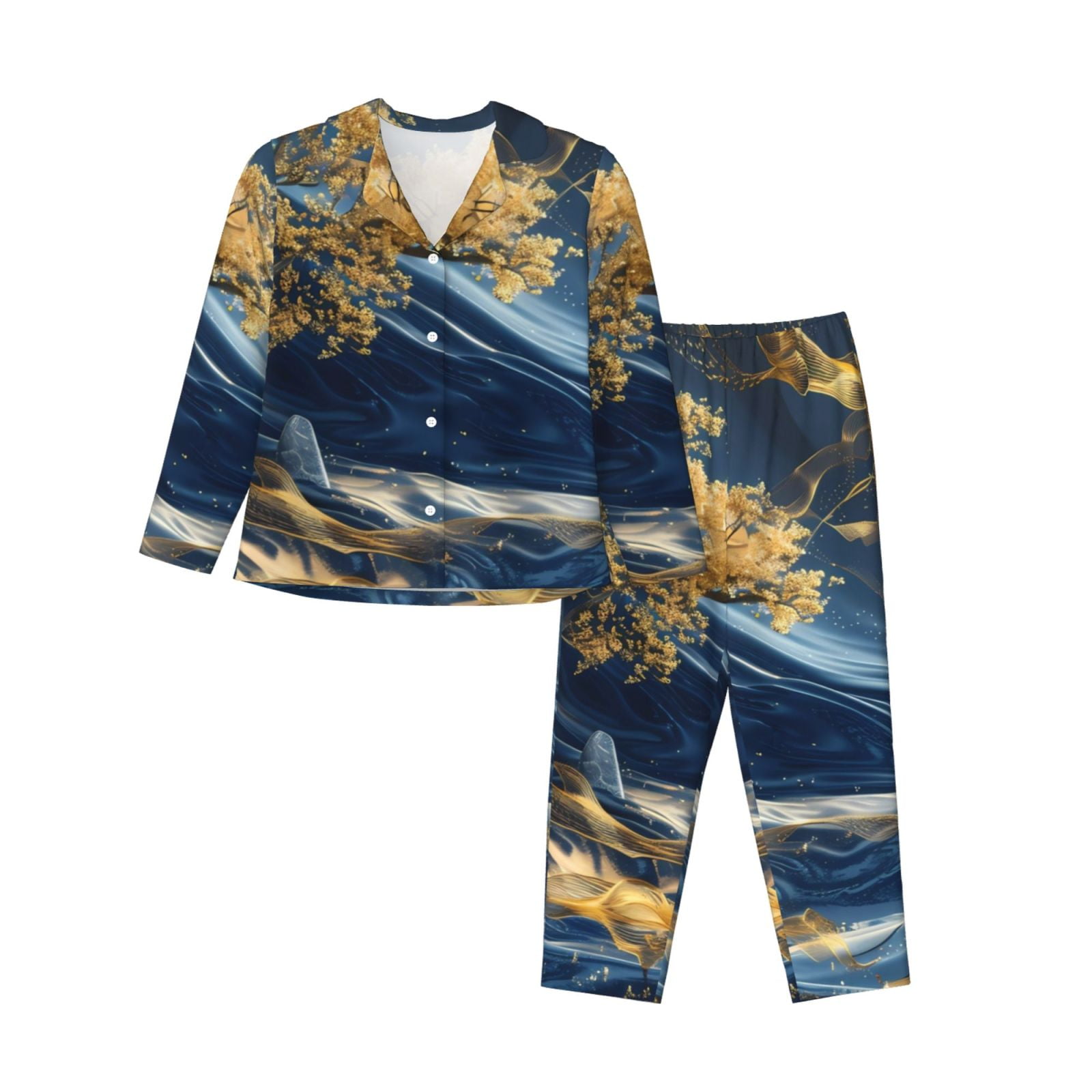 Lsque Golden Fantasy Landscape Pattern Long Sleeve Pajama Set for Women ...