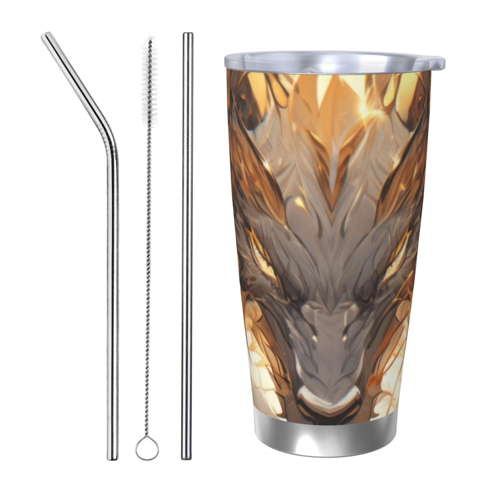 Lsque Golden Horned White Dragon Pattern 20oz Car Cup with Lid and ...