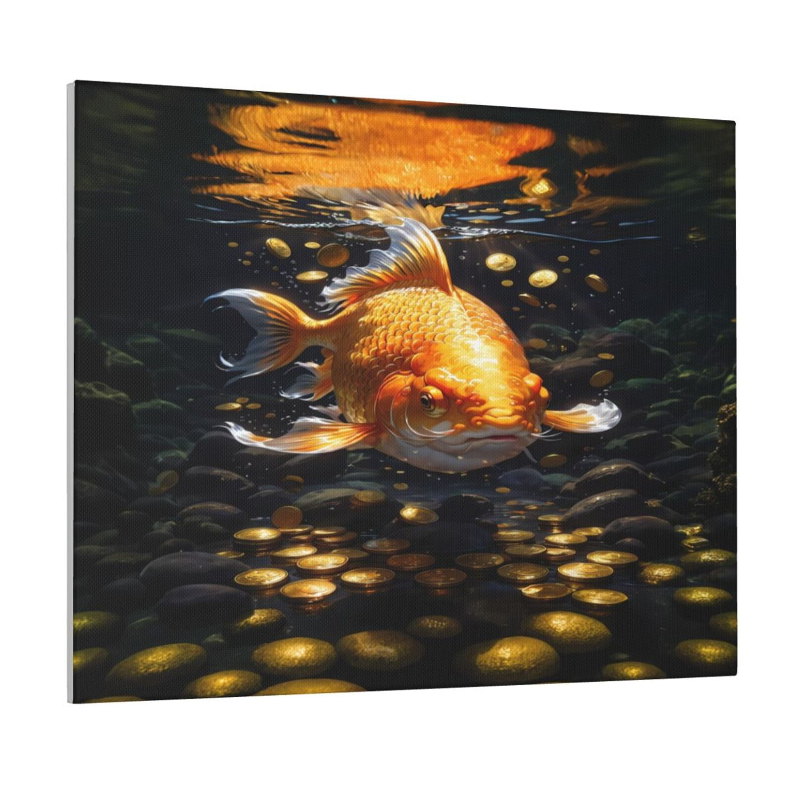 Lsque Golden Koi And Treasure Print Wall Art – Decorative Picture for ...