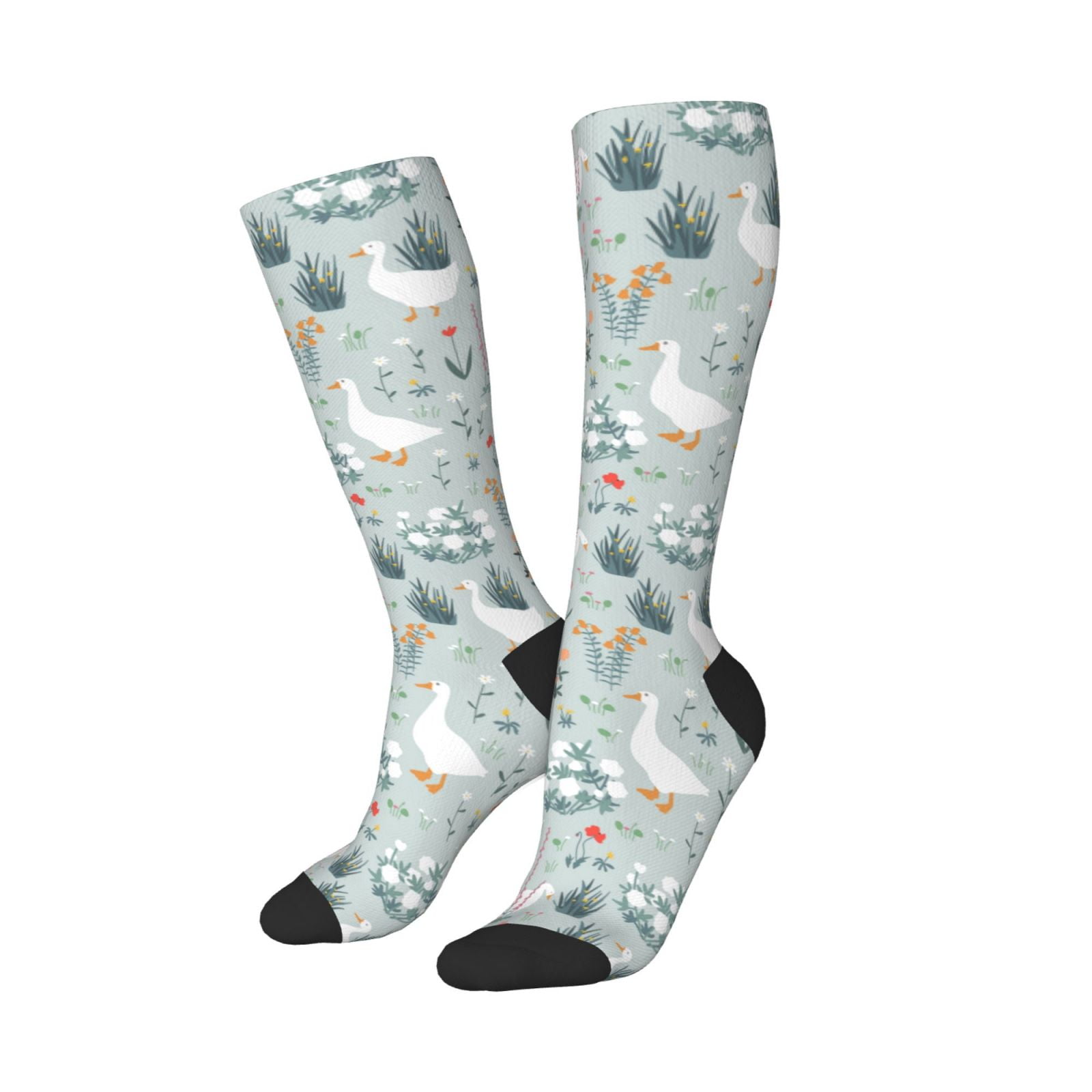 Lsque Goose and Doodle Flowers Printed Crew Socks Men's Women's ...