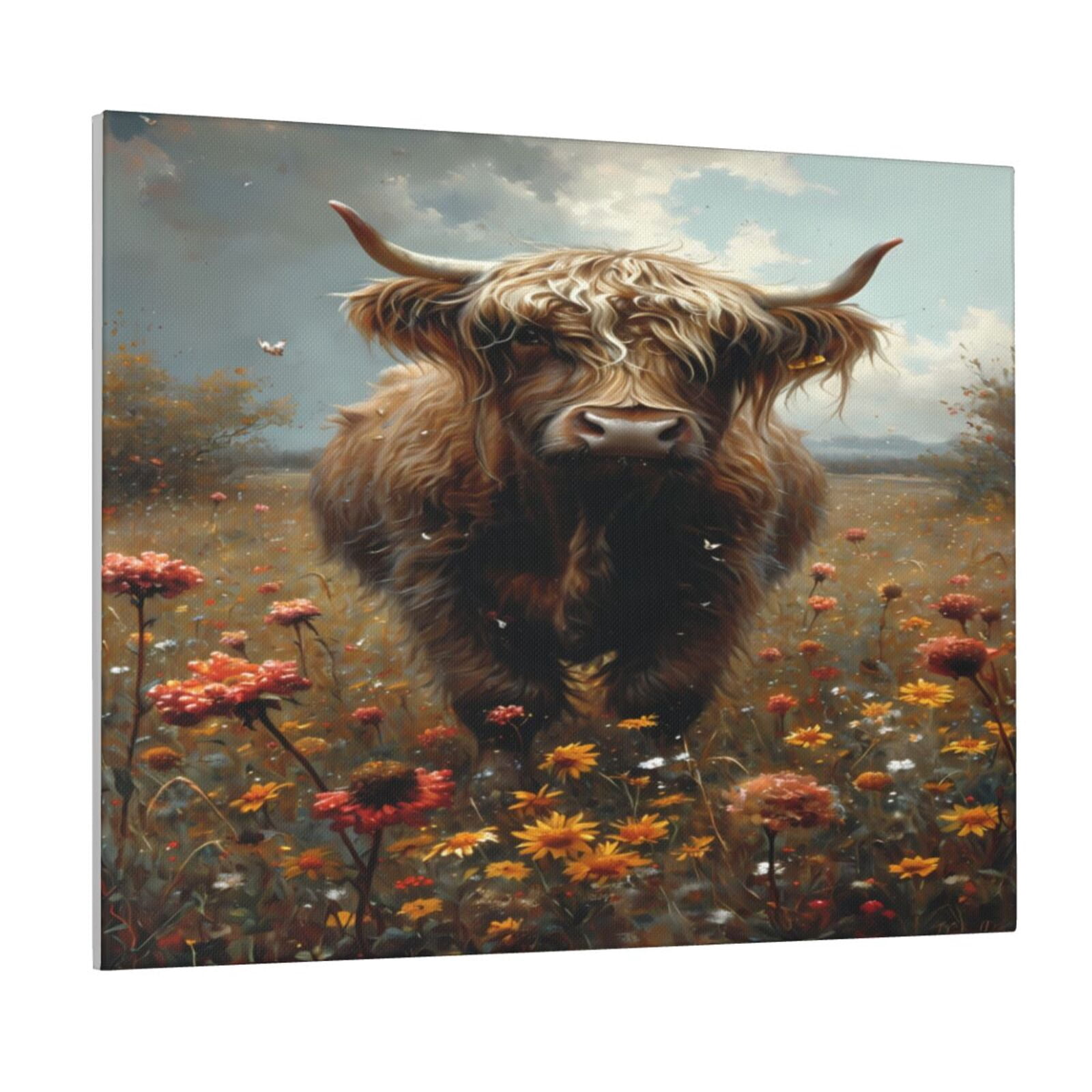 Lsque Grassland Sunflower Cow Print Wall Art – Decorative Picture for ...