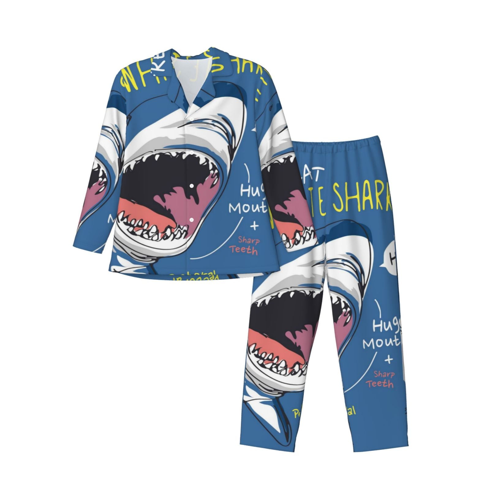 Lsque Great White Shark Pattern Long Sleeve Pajama Set for Men - Soft 2 ...
