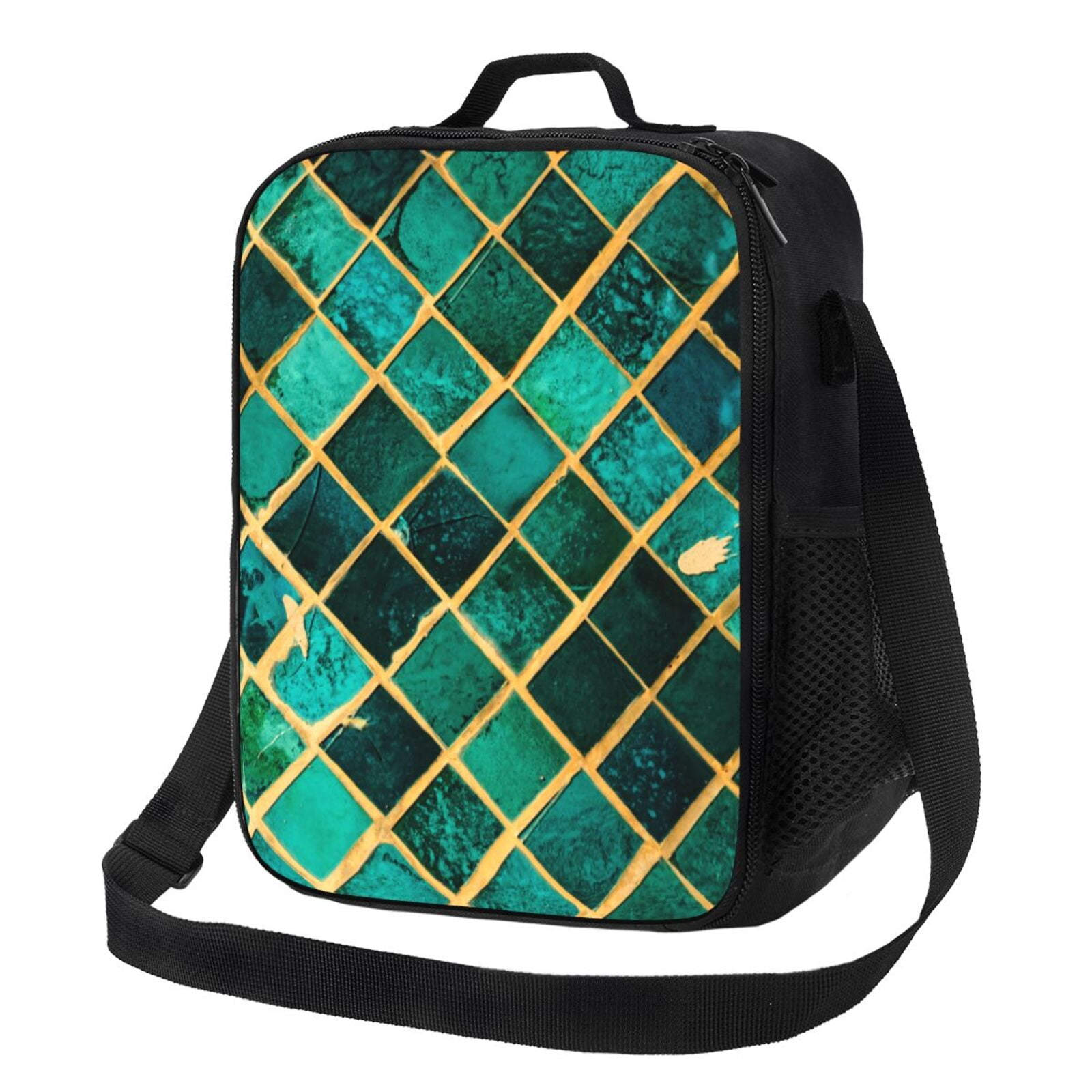 Lsque Green Mosaic Glass Lunch Bag Lunch Box for Women Men Reusable ...