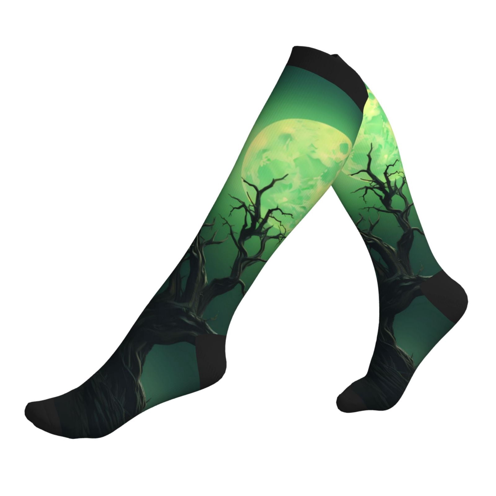 Lsque Green Night Sky Moon Branches Pattern Sport Compression Socks for ...