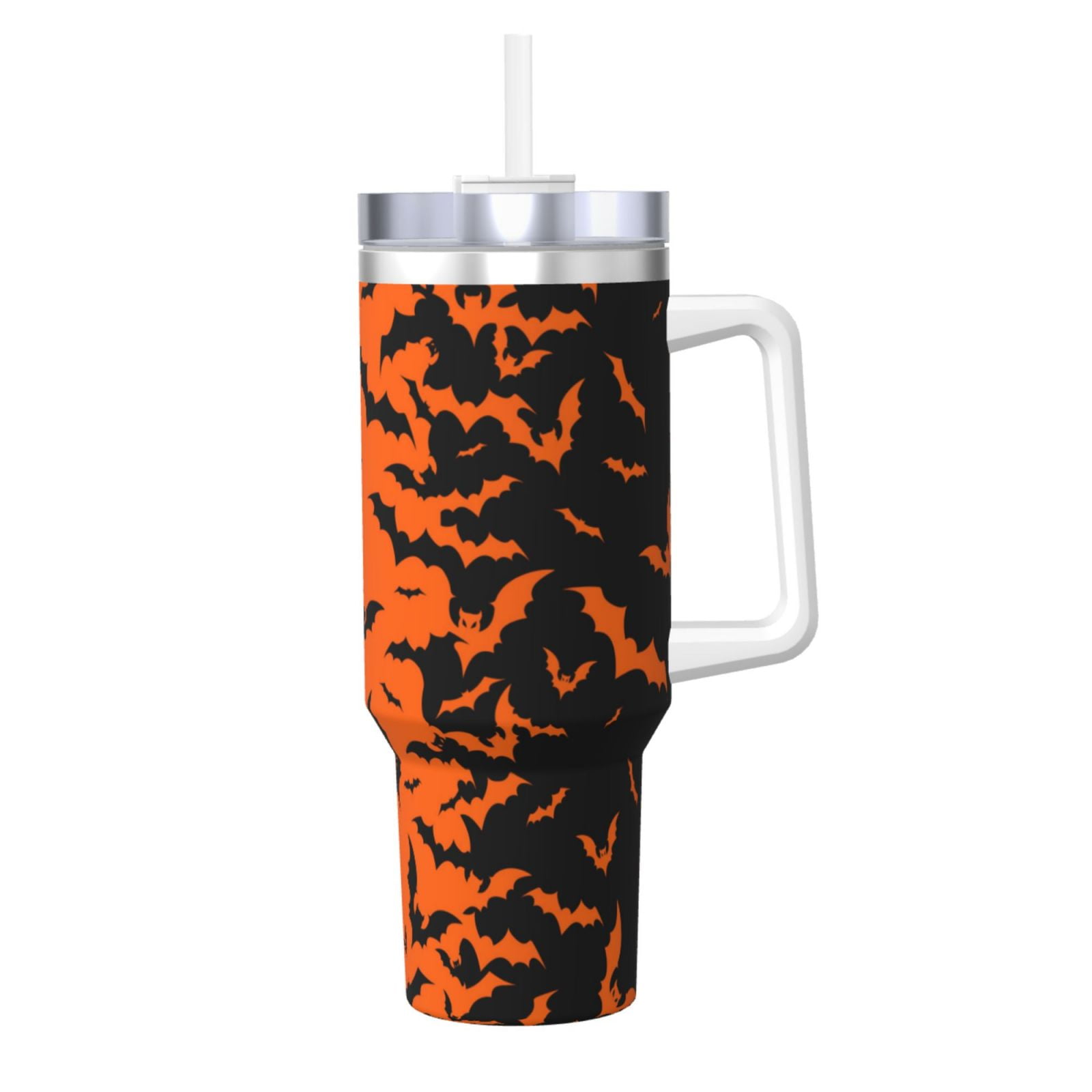 Lsque Halloween Bats Pattern 40 OZ Ice Bully Cup with Handle and Straw, Double Wall Stainless ...