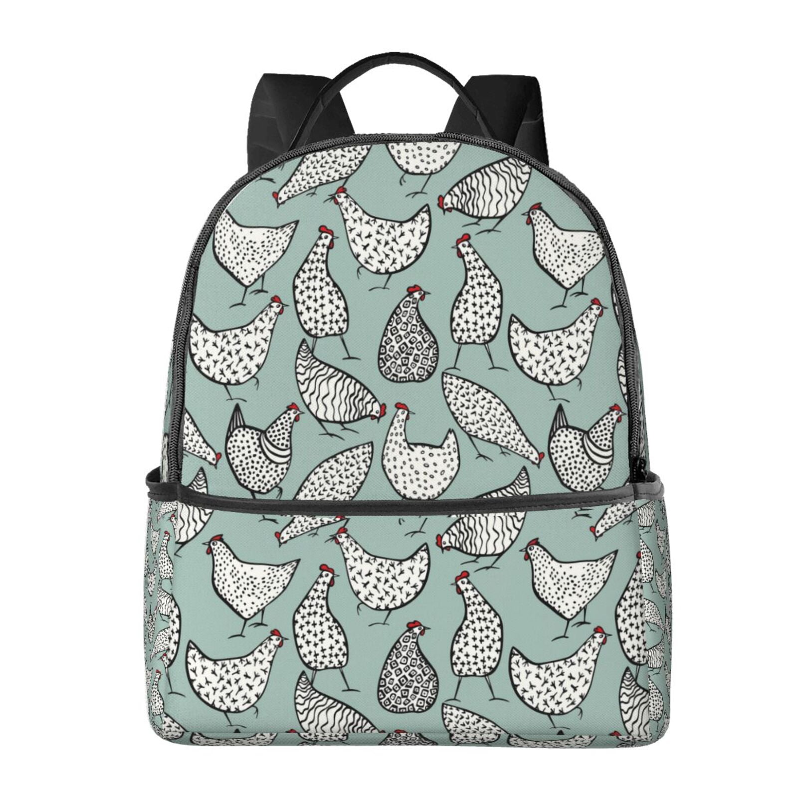 Lsque Hand Drawn Chickens Pattern Backpack – School Travel Canvas ...