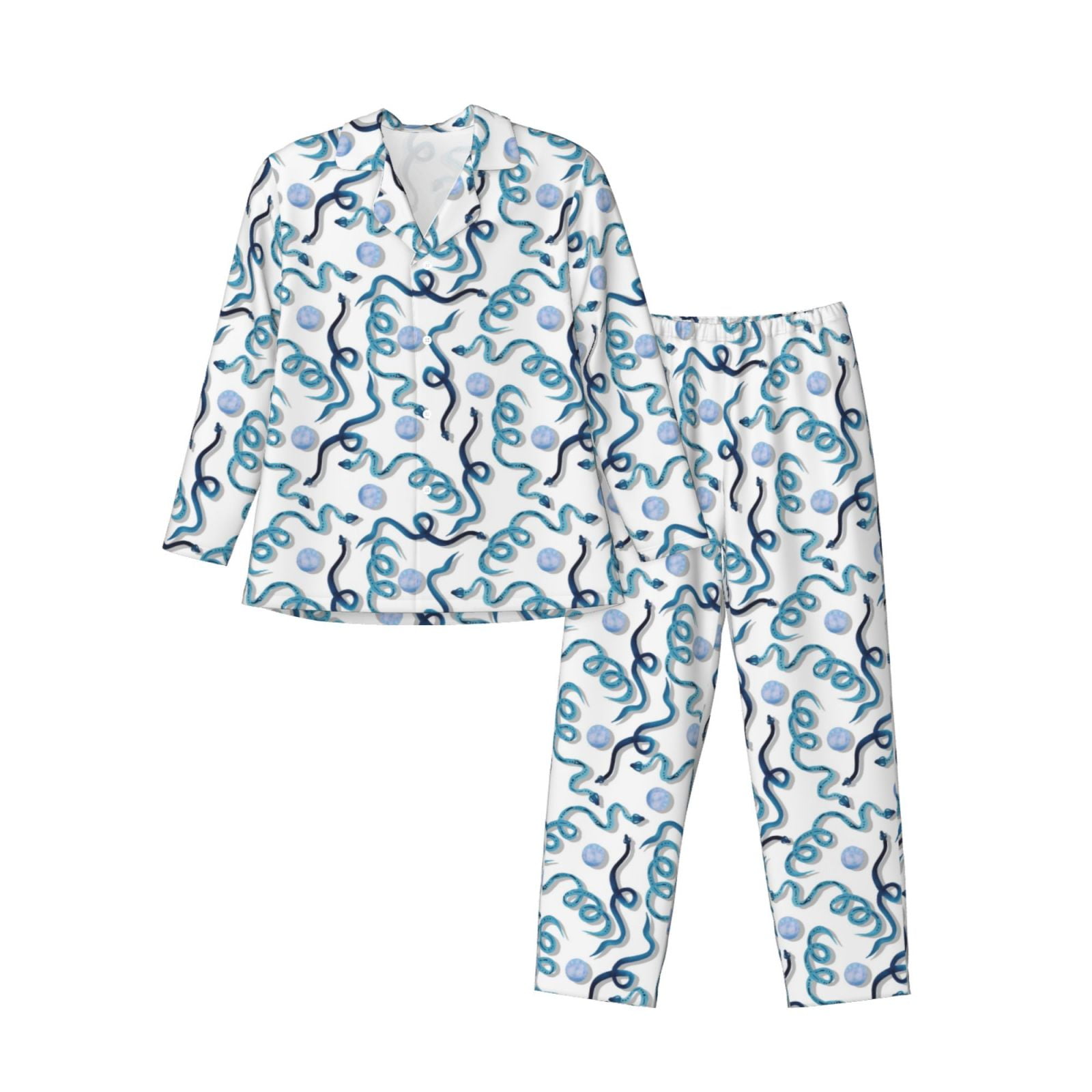 Lsque Hand Drawn Snake Pattern Long Sleeve Pajama Set for Men - Soft 2 ...