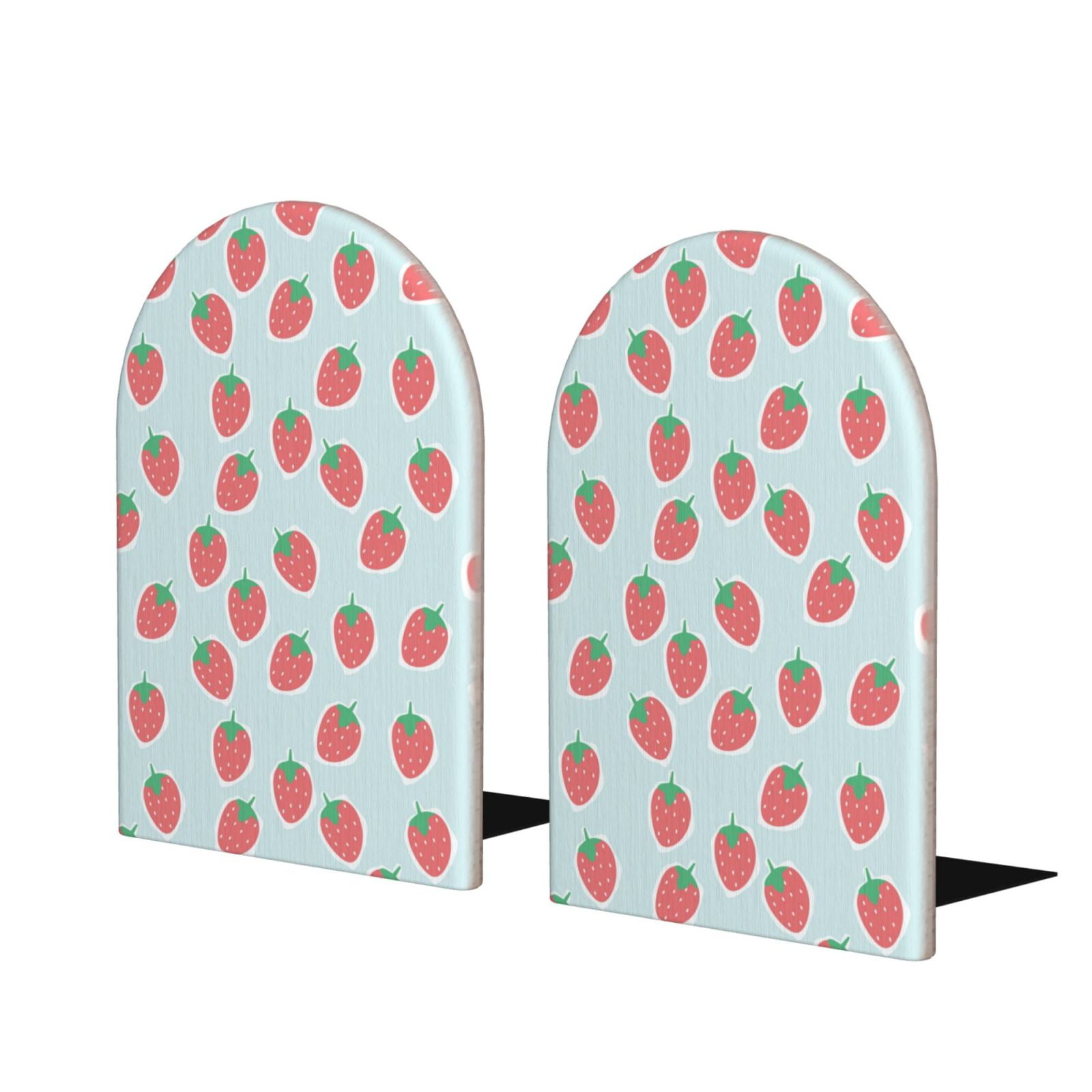 Lsque Hand Drawn Strawberry Printed Wood Bookends,Non-Skid Bookend for ...