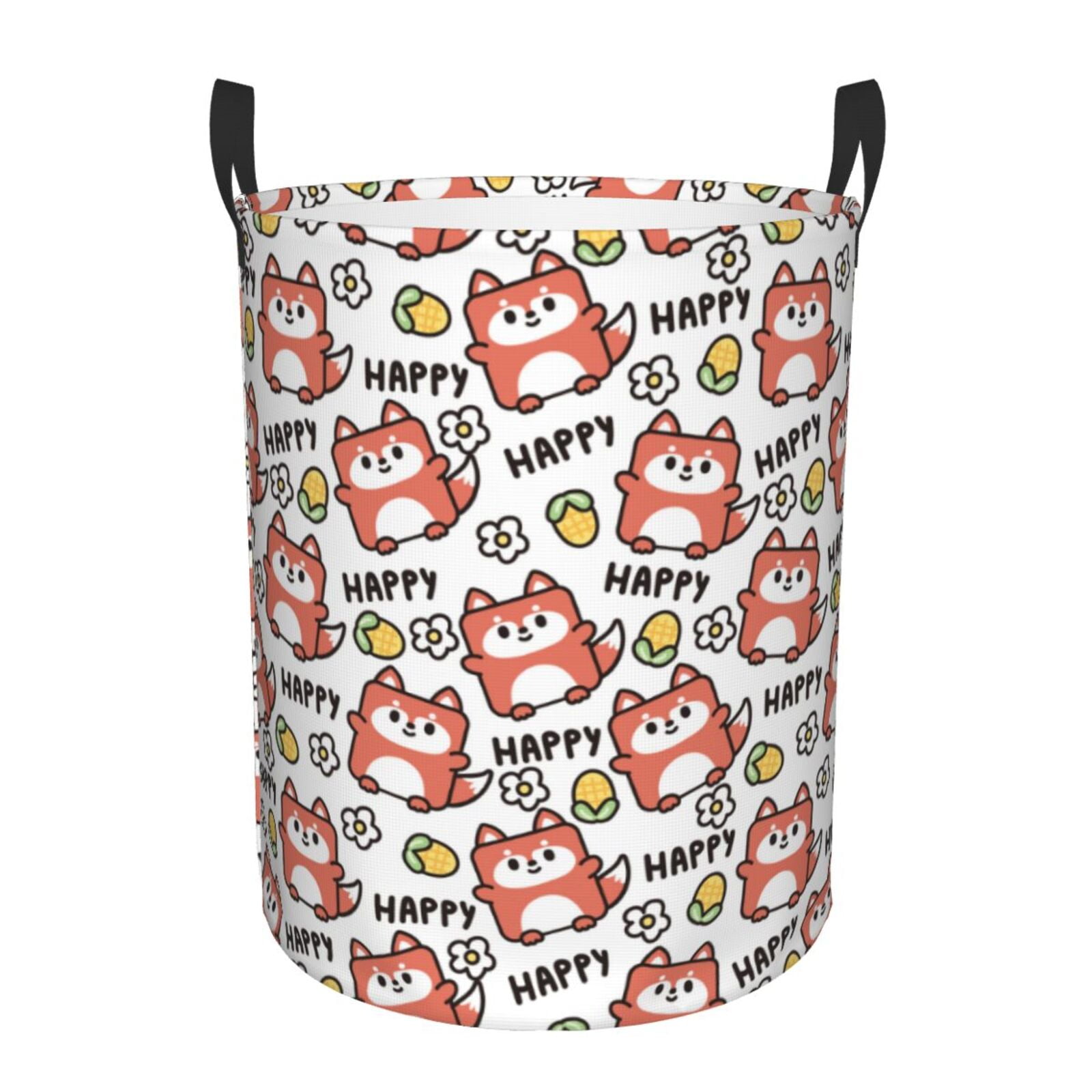 Lsque Happy Foxy Faces Pattern Laundry Hamper Basket, Tall Woven Rope ...