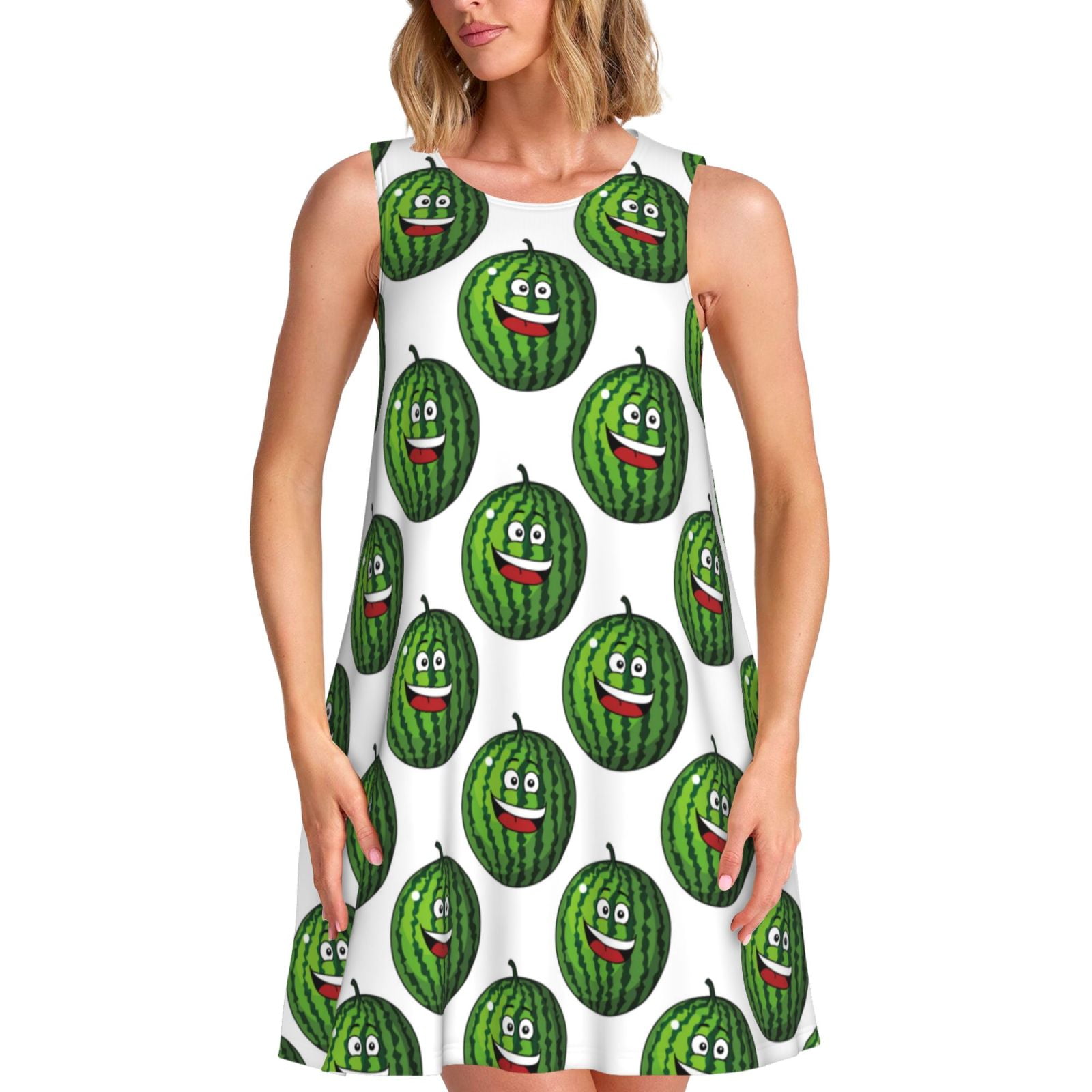 Lsque Happy Watermelon Pattern Summer Dresses for Women – Sleeveless T ...