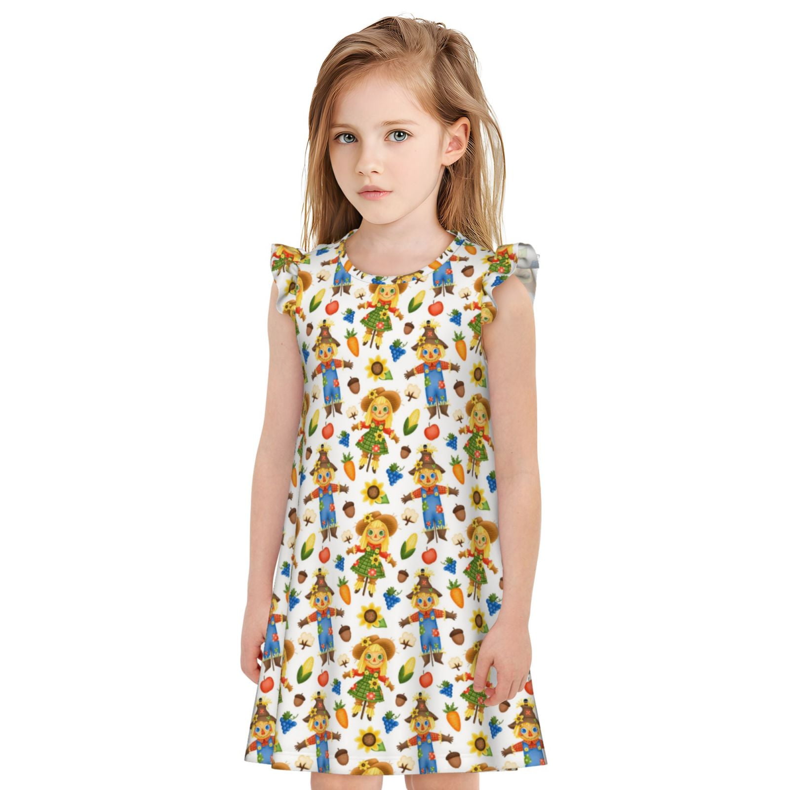 Lsque Harvest Scarecrow Pattern Printed Girls' Nightgown, Soft & Cute ...