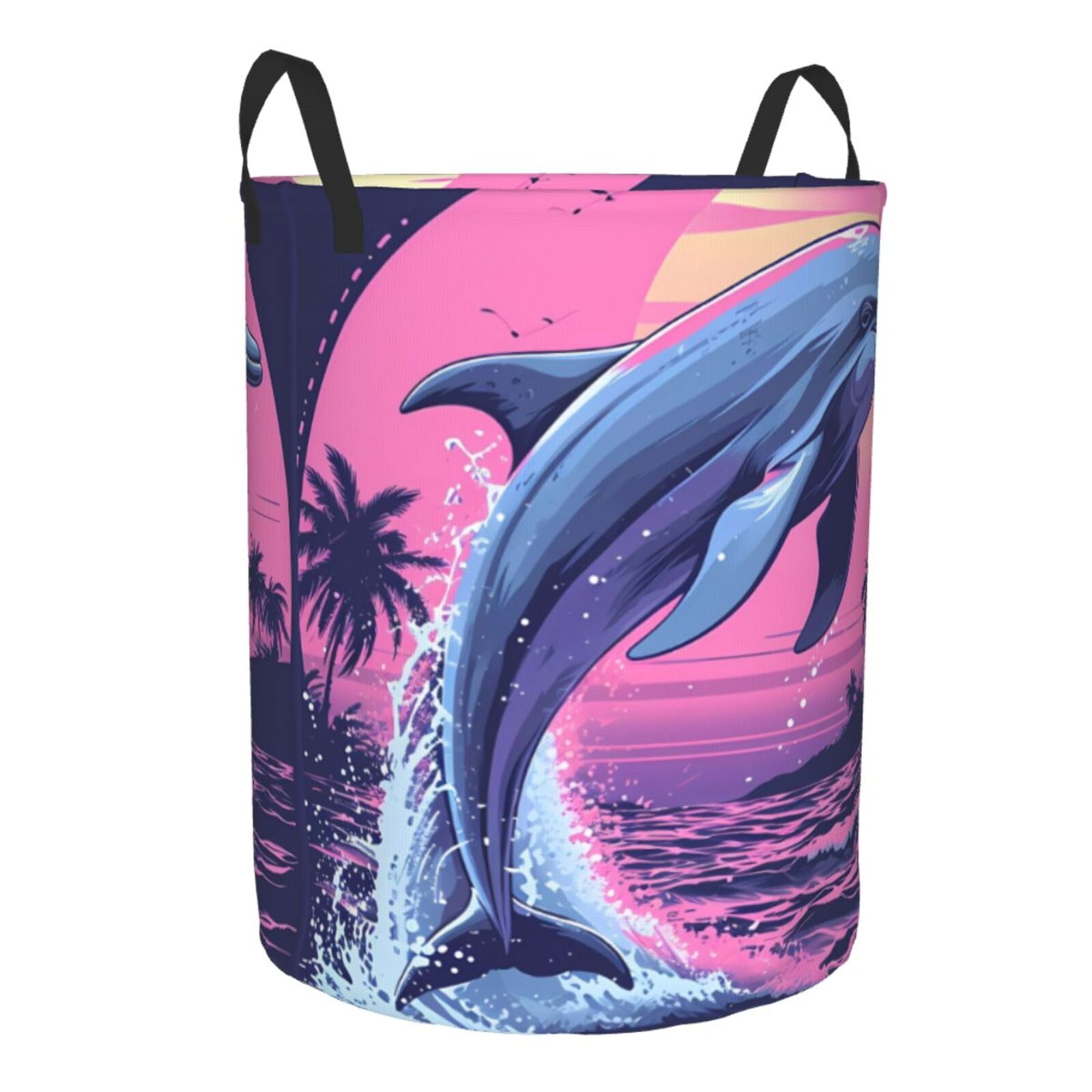 Lsque Hawaiian Beach Dolphin pattern Laundry Hamper Basket, Tall Woven ...