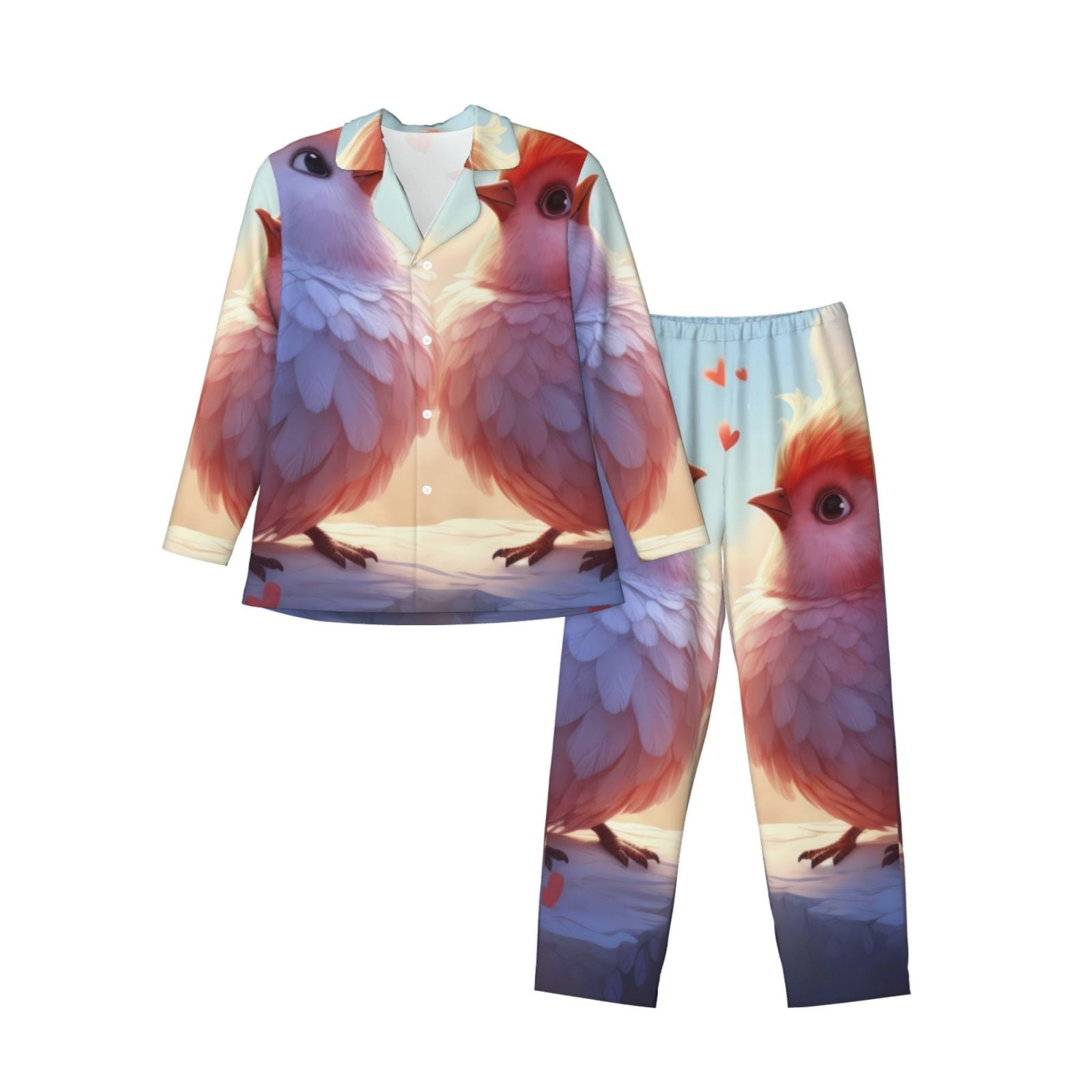 Lsque Heart Sky Bird Couple Pattern Long Sleeve Pajama Set for Men ...