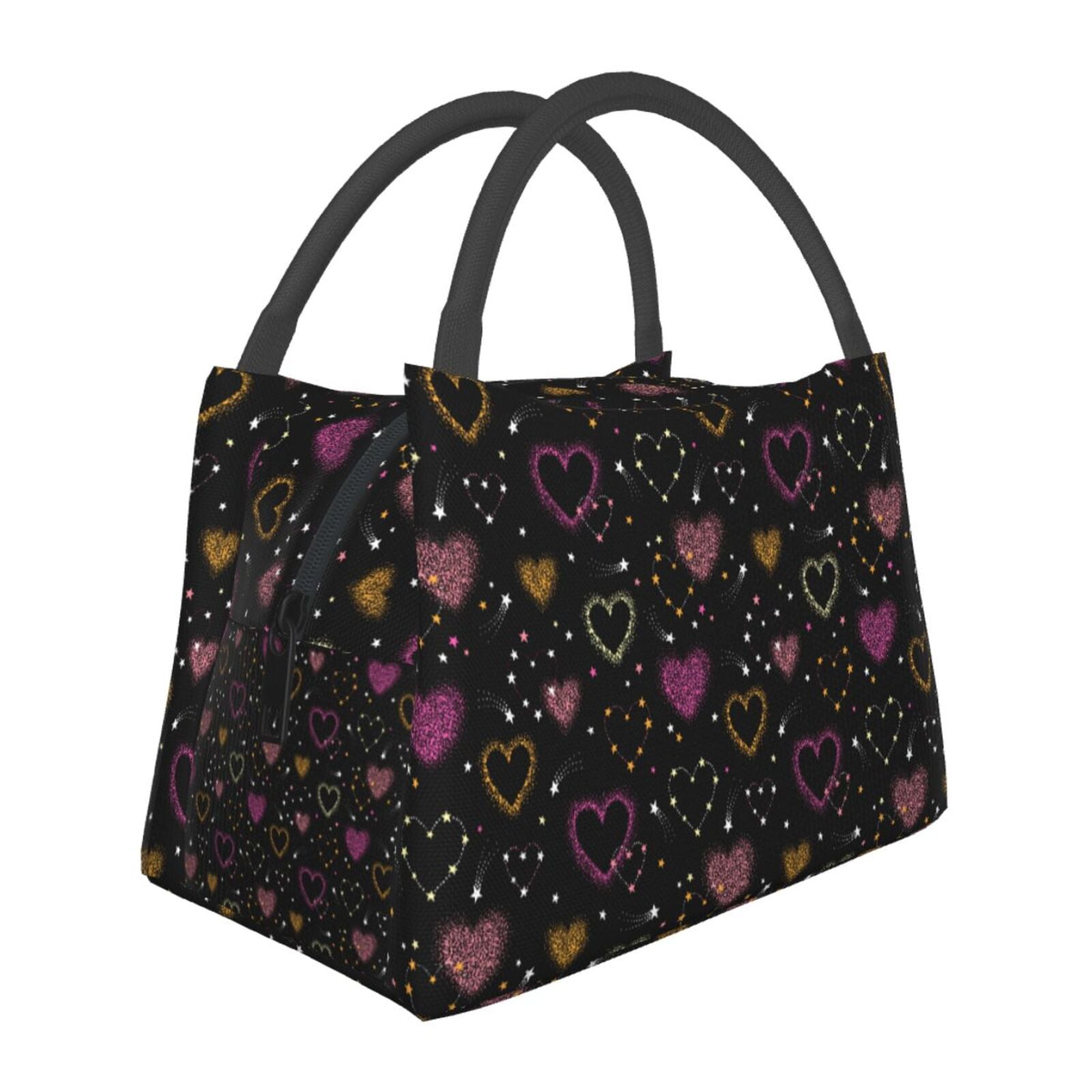 Lsque Heart and Stars Pattern Portable Insulation Lunch Bag, Insulated ...
