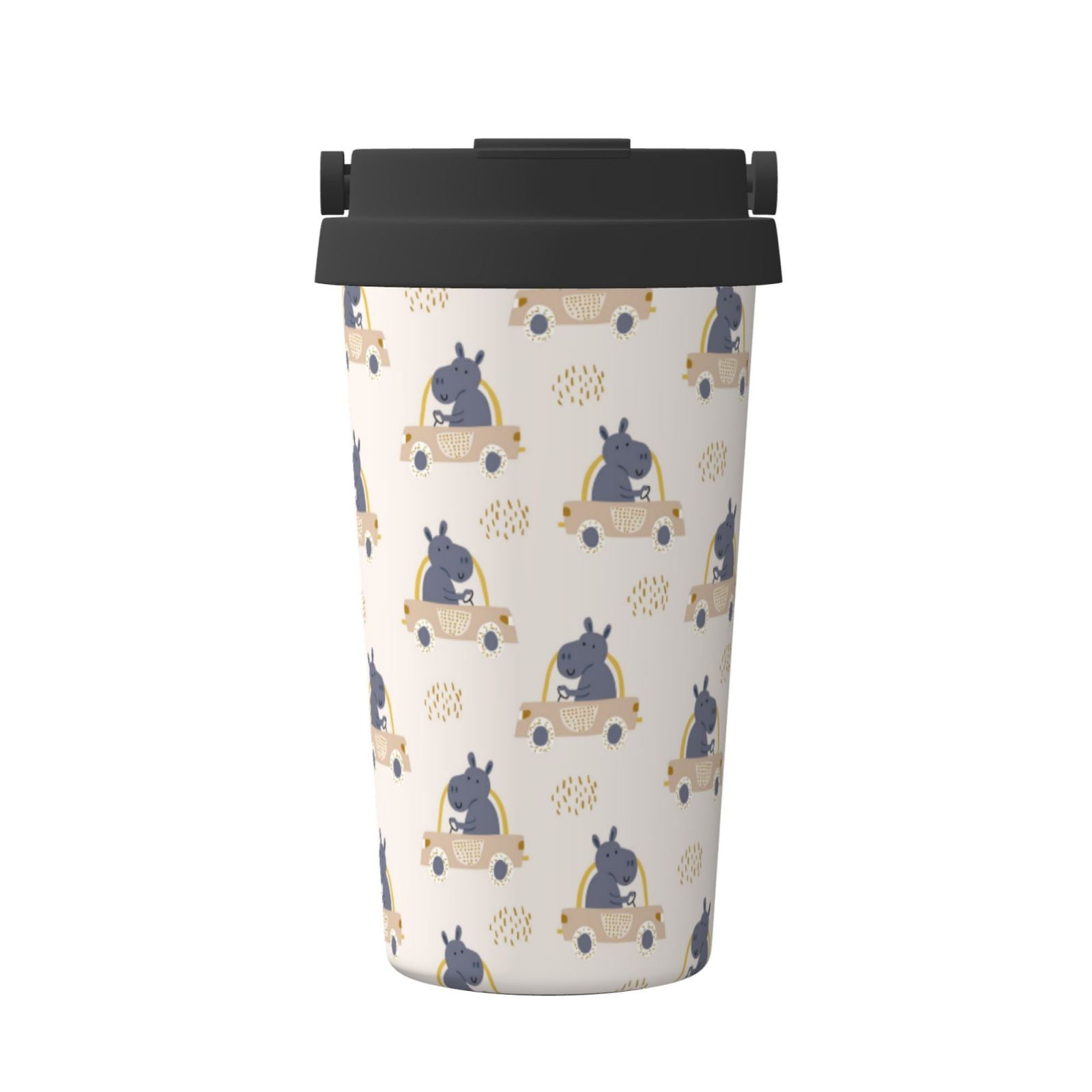 Lsque Hippos Driving A Car Pattern Travel Coffee Mug 16oz: Insulated ...
