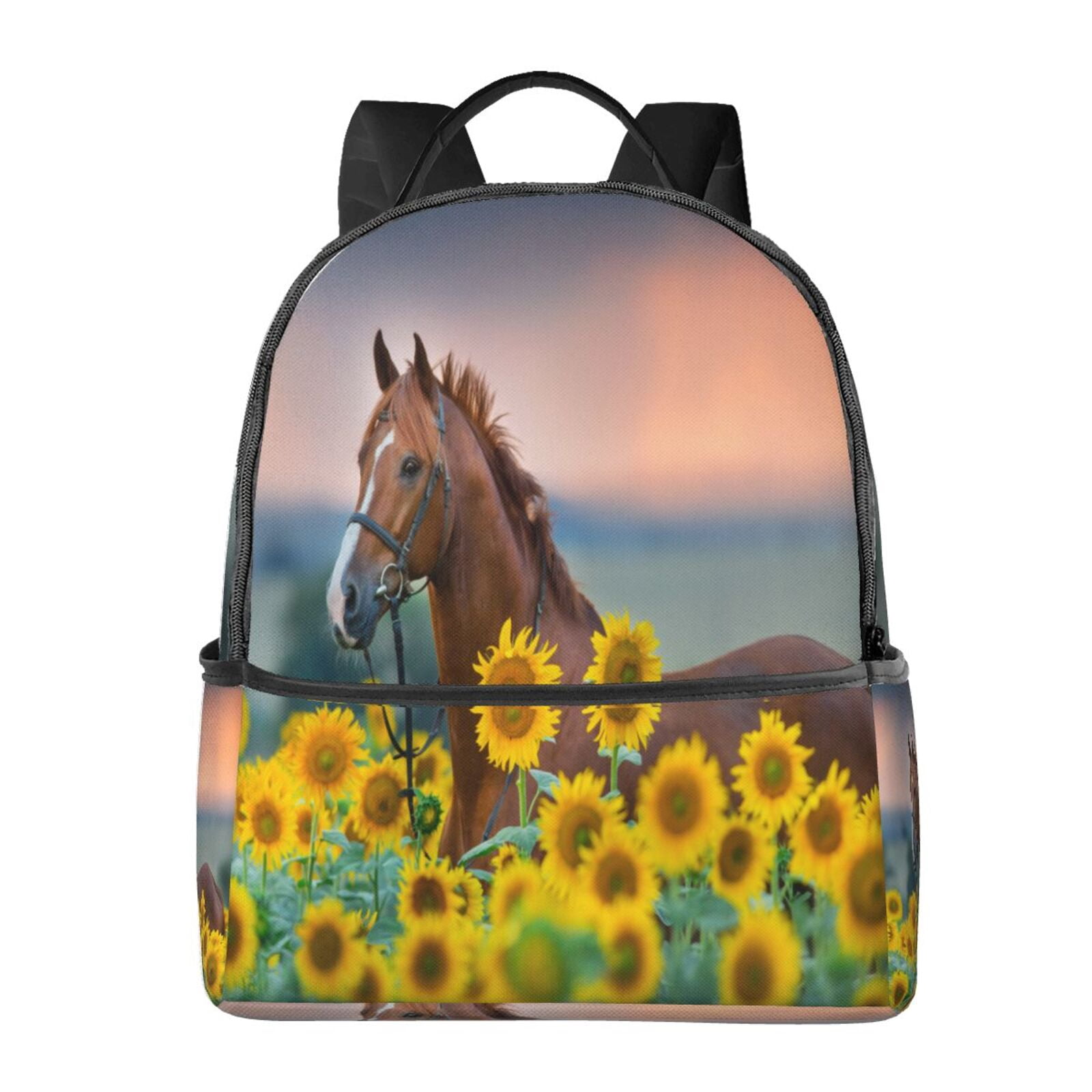 Lsque Horse Sunflowers Pattern Backpack – School Travel Canvas Daypack ...