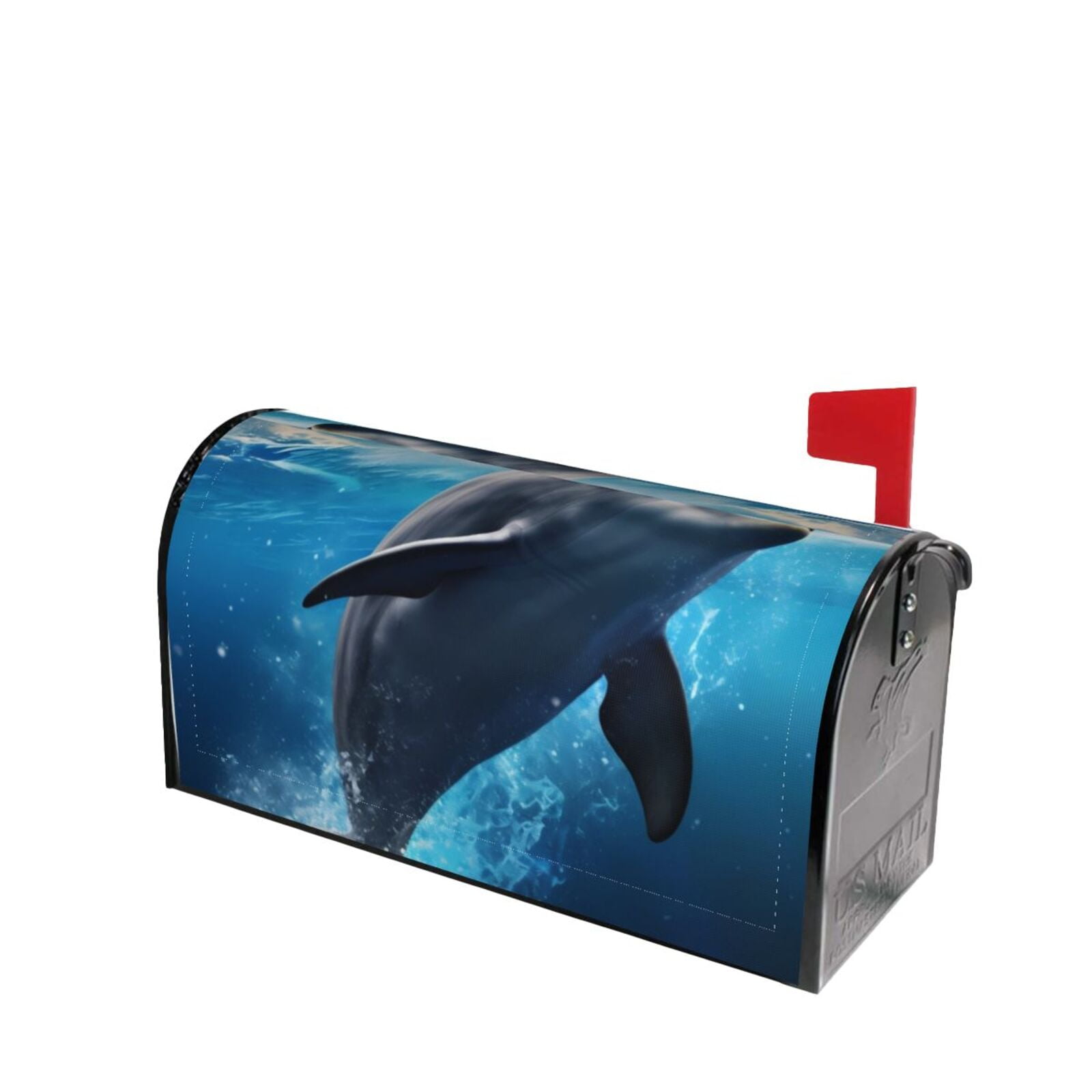 Lsque Ice Blue Ocean Cute Dolphin Mailbox Cover Standard Size ,Magnetic ...