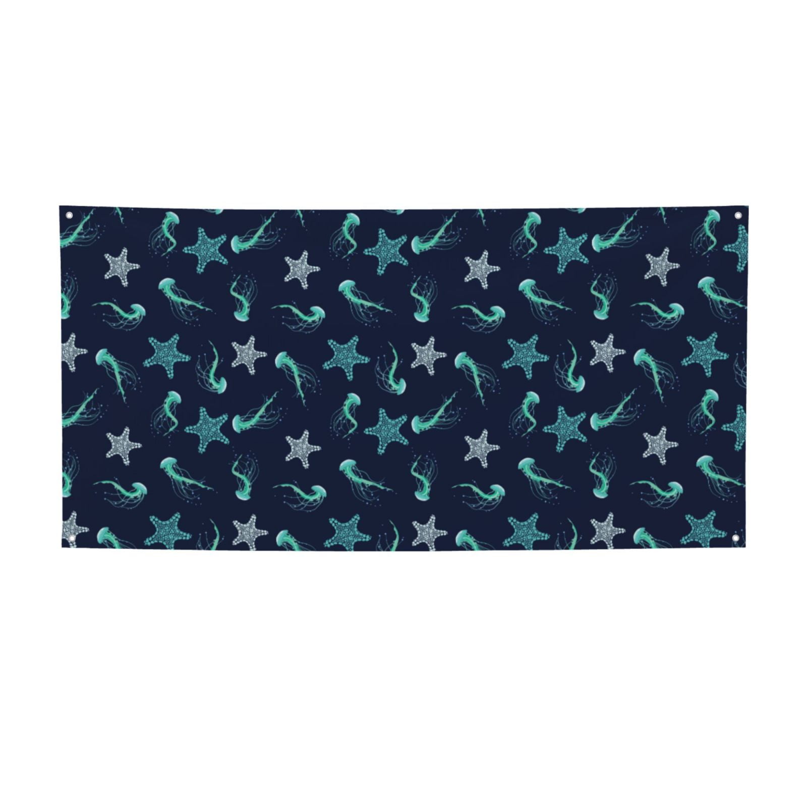 Lsque Ice Blue Starfish and Jellyfish Pattern Party Banner, Festive ...