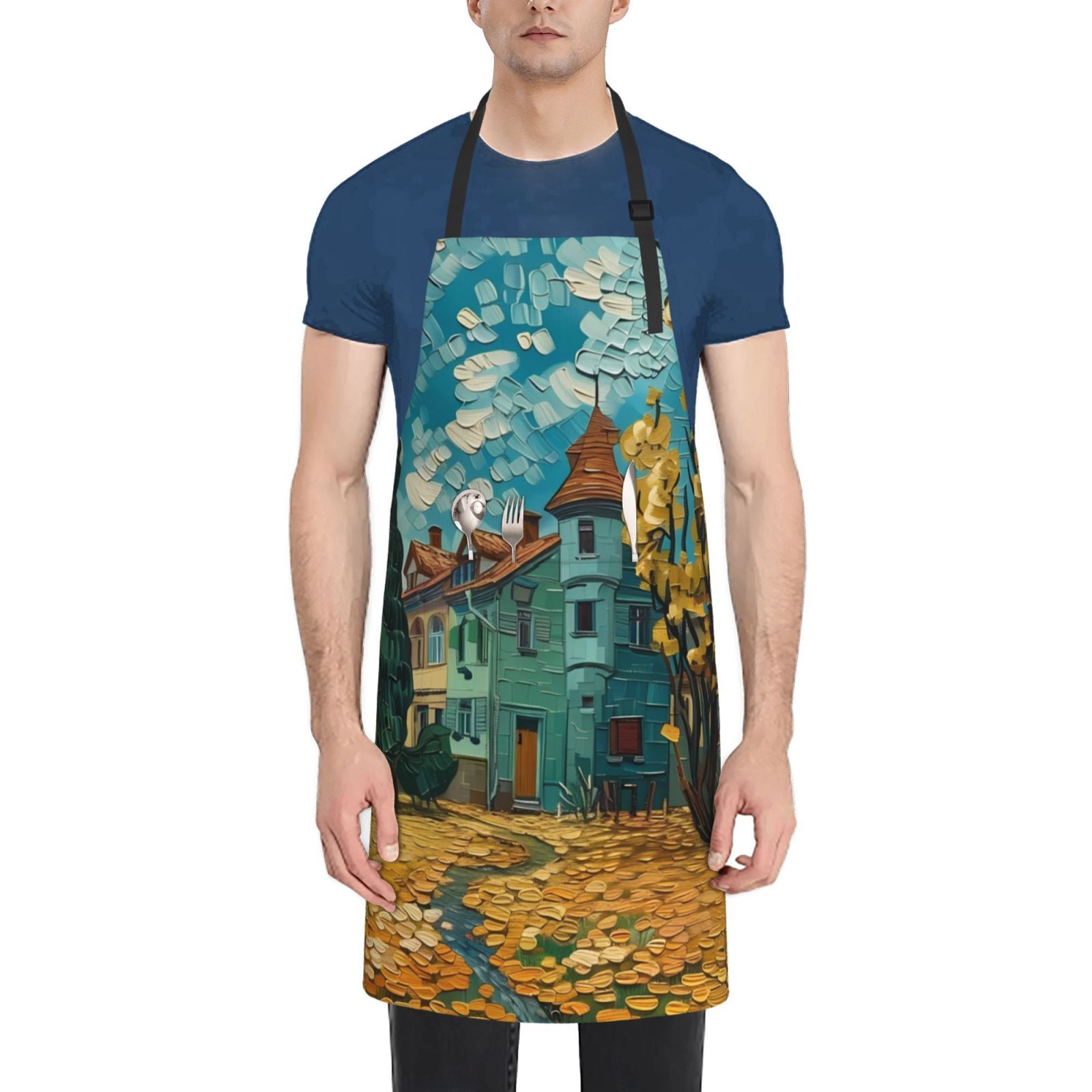 Lsque Impressionist Village Sky Waterproof Apron Chef Aprons for Men ...