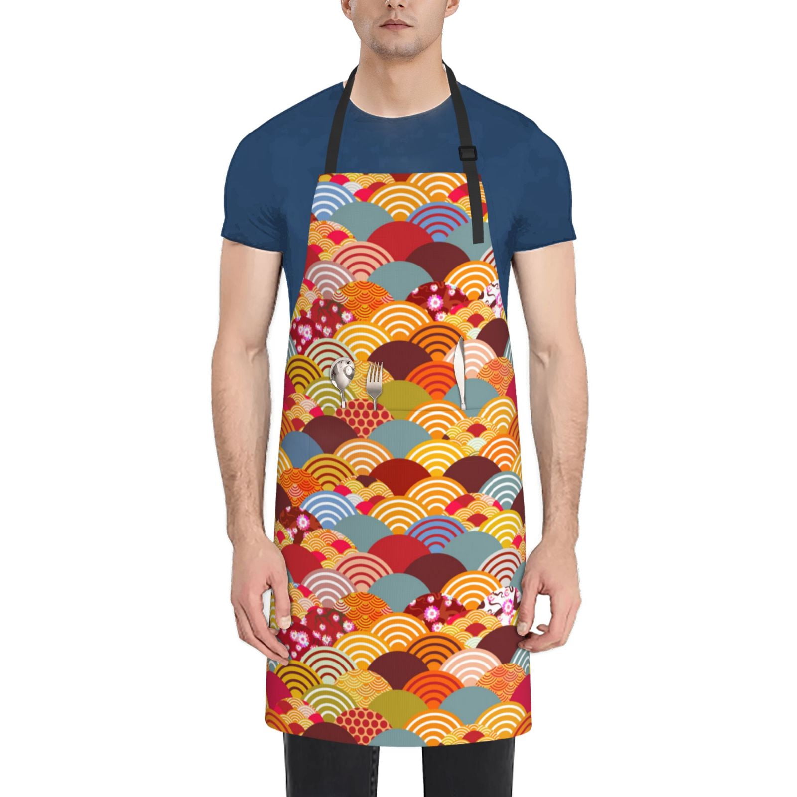 Lsque Japanese Style Fish Scales Waterproof Apron Chef Aprons for Men ...