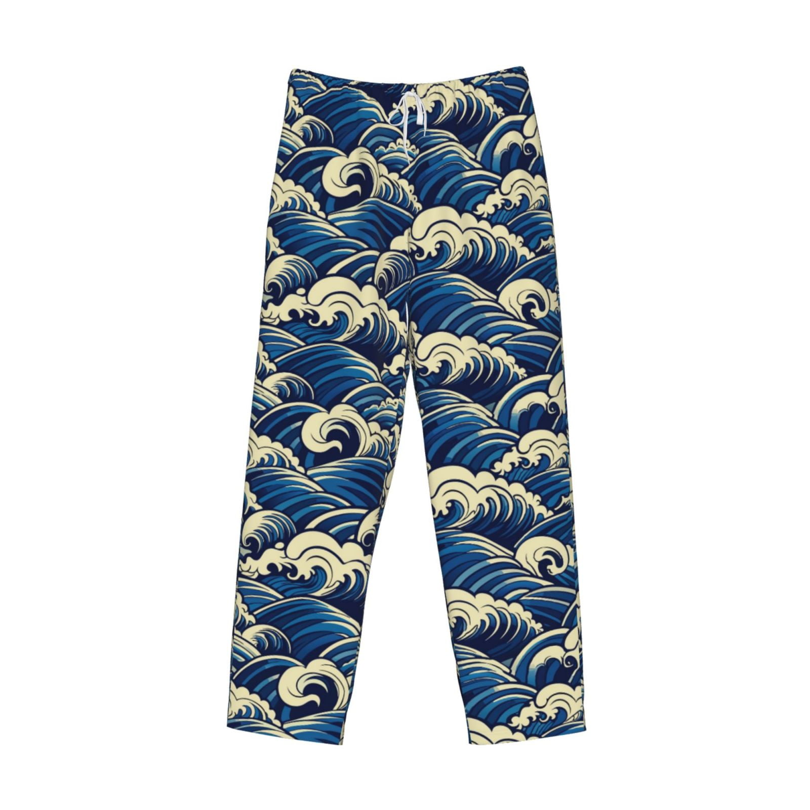 Lsque Japanese Water Wave Print Men's Pajama Pants, Lounge Pant ...