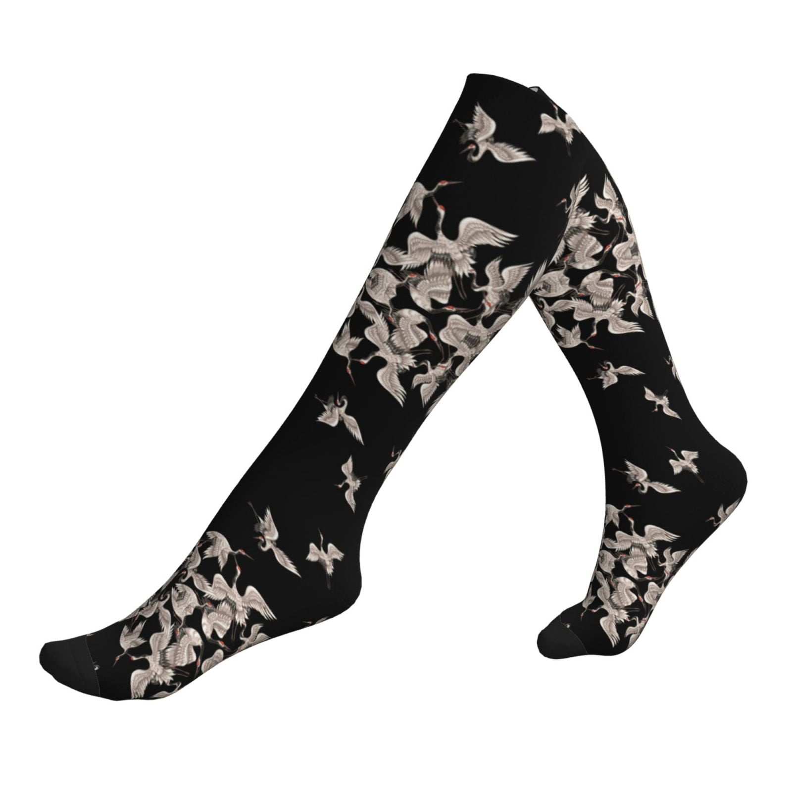 Lsque Japanese White Crane Pattern Sport Compression Socks for Men ...