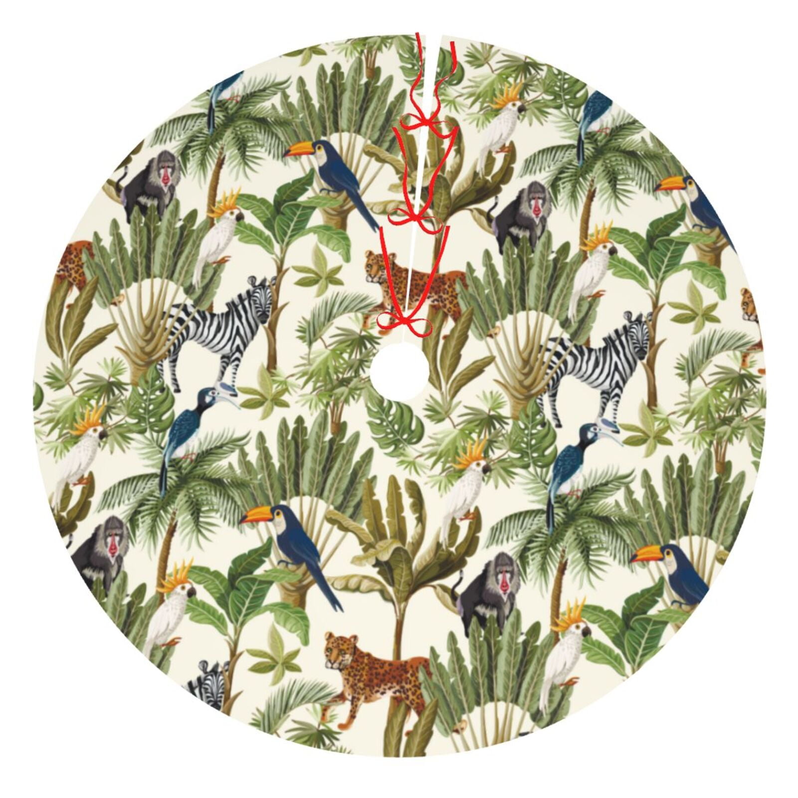 Lsque Jungle Animals Print Christmas Tree Skirt, Tree Skirt with Ties ...