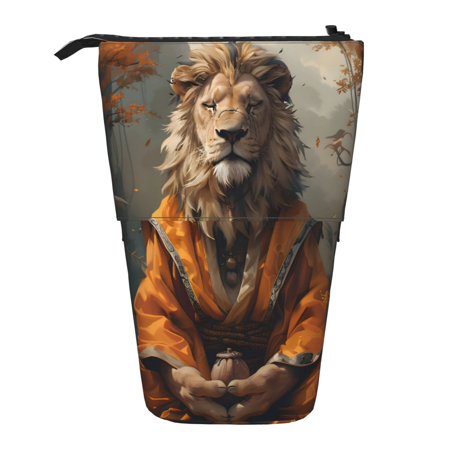 Lsque Jungle Meditating Lion Pattern Telescopic Pencil Bag Pen Holder ...