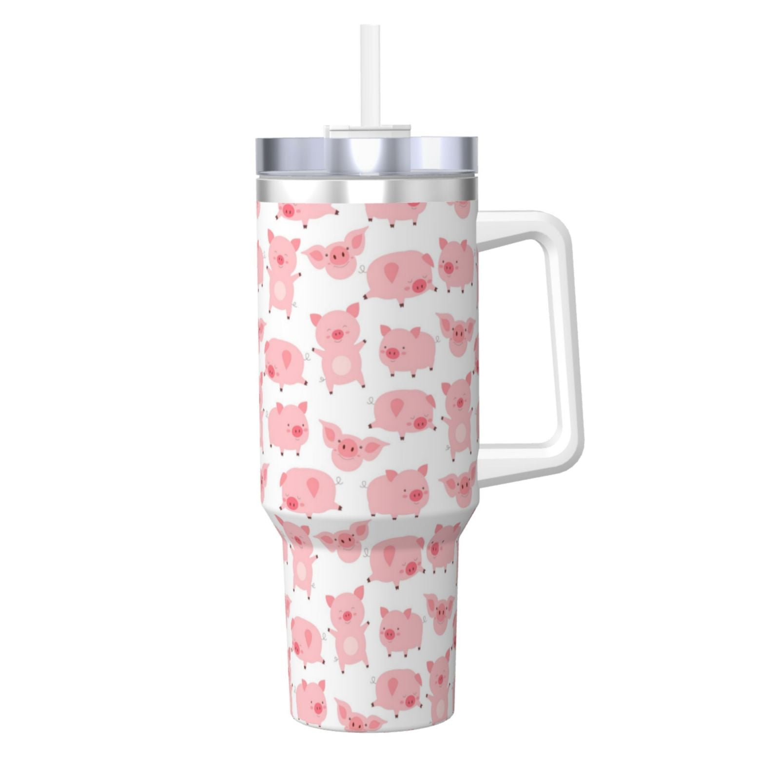 Lsque Kawaii Pigs Pattern 40 OZ Ice Bully Cup with Handle and Straw ...