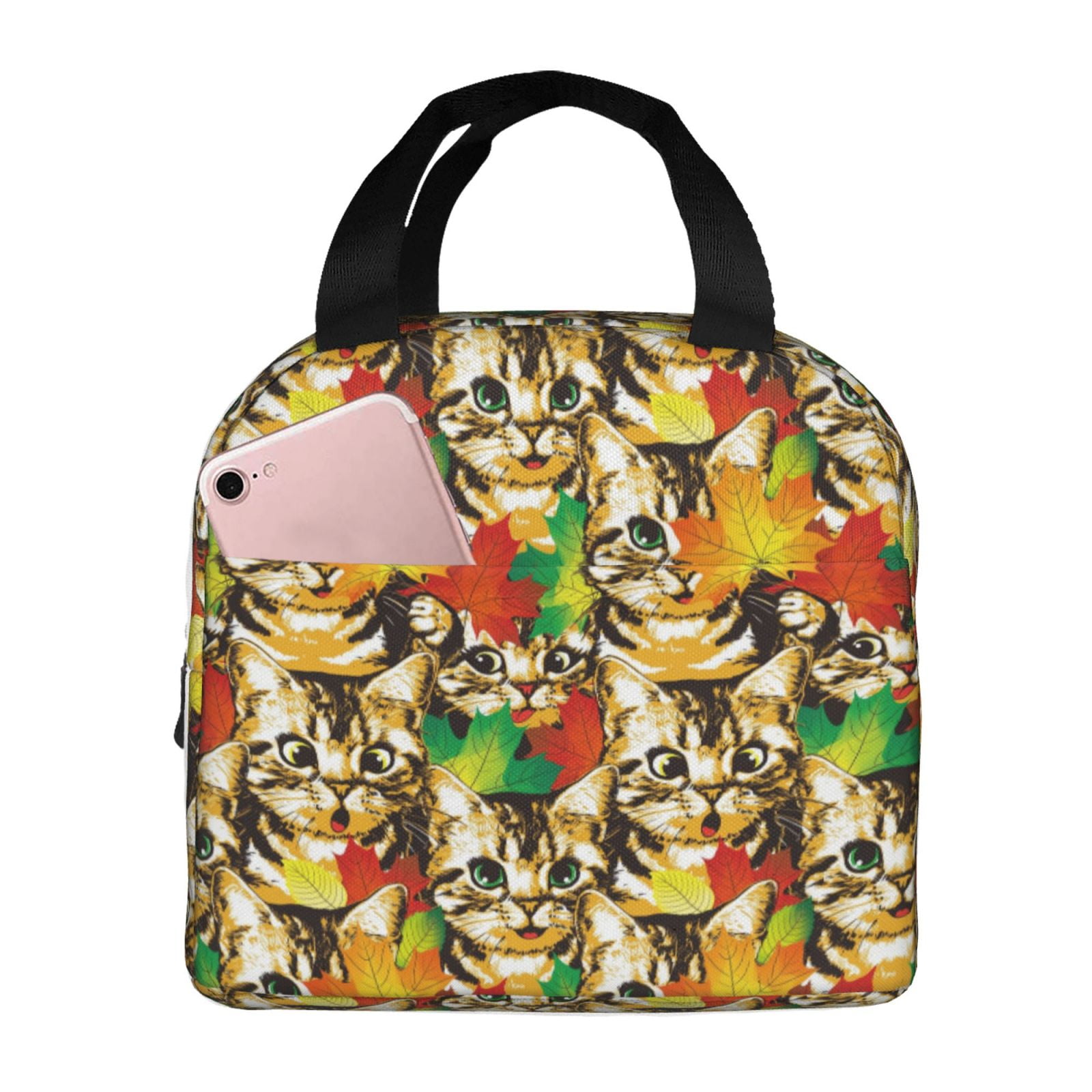 Lsque Kittens With Maple Leaves Pattern Lunch Bag Women/Men Insulated ...