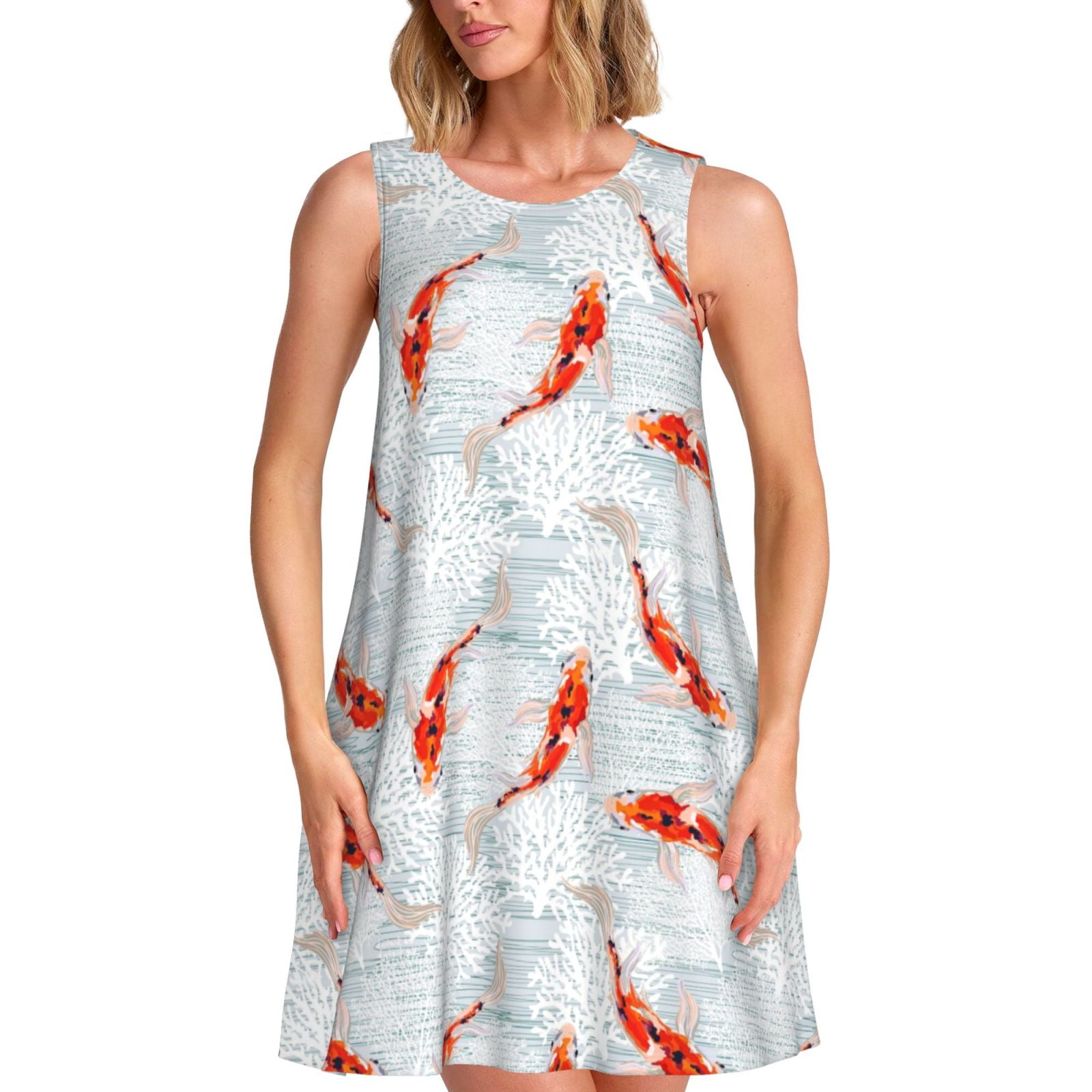 Lsque Koi Fish Corals,Spring Summer Pattern Summer Dresses for Women ...