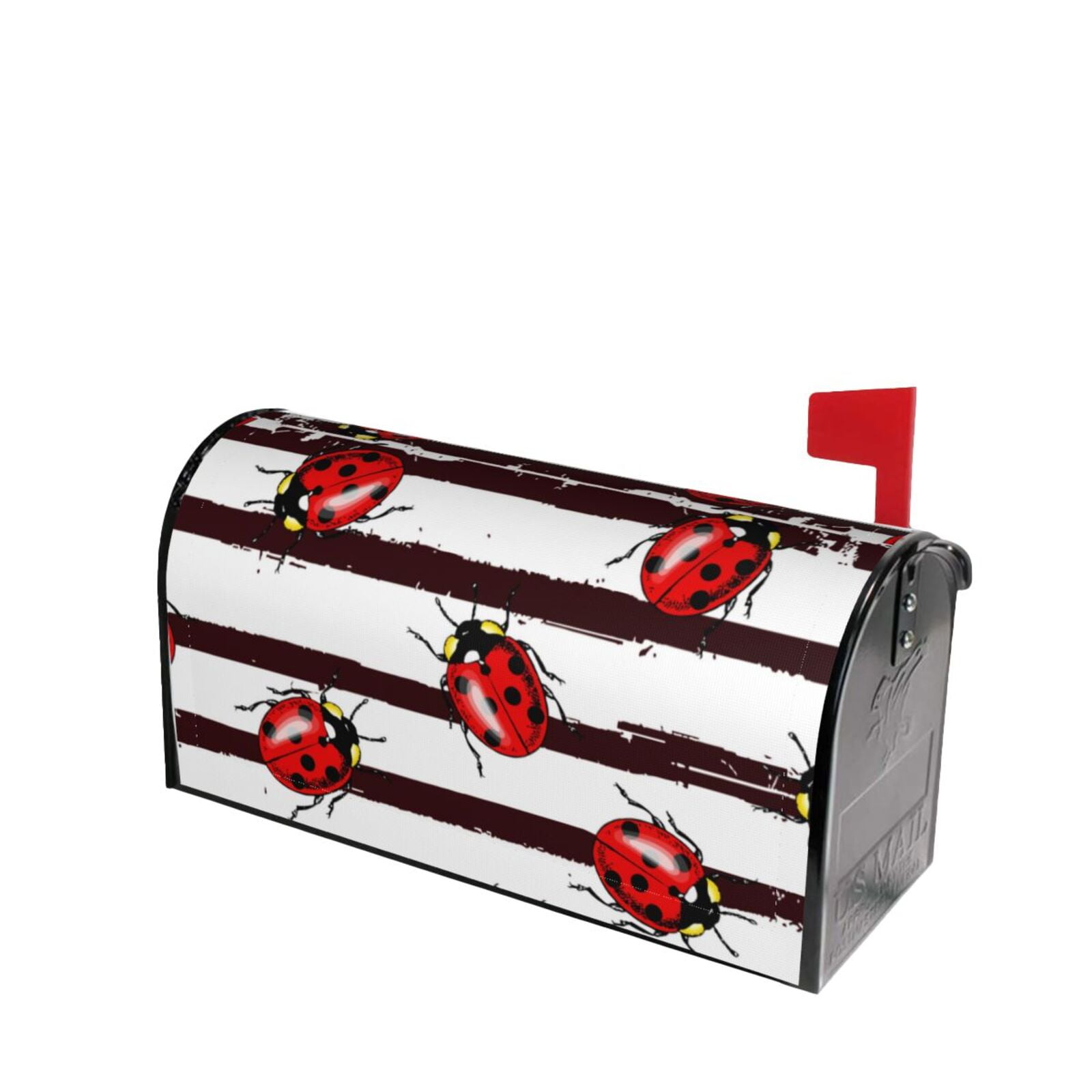 Lsque Ladybugs on Black and White Striped1 Mailbox Cover Standard Size ...