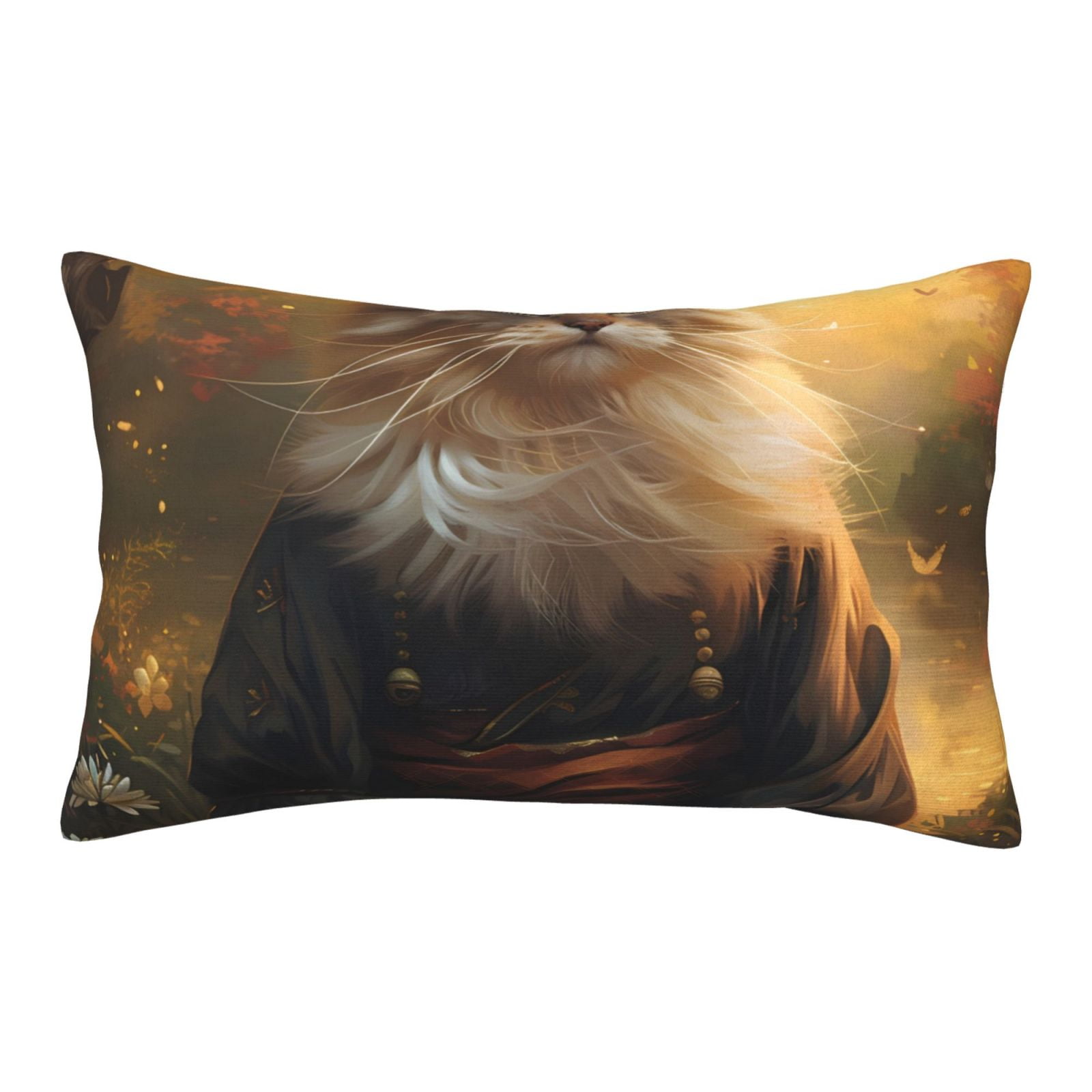 Lsque Lakeside Flower Field Cat Pattern Pillow Case – Soft & Cozy Throw ...