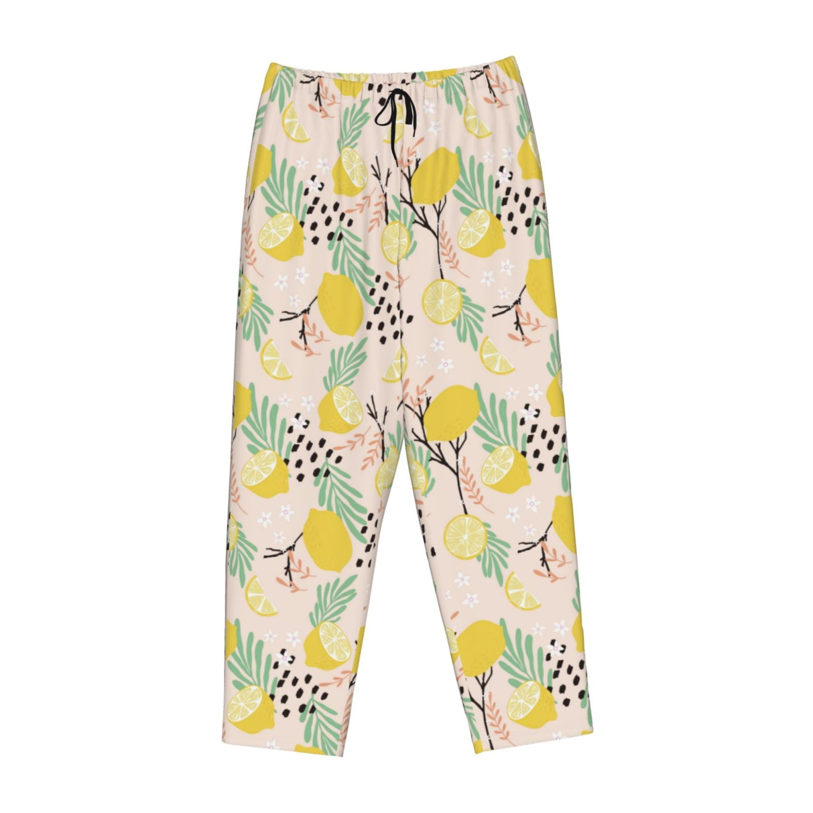 Lsque Lemon Leaves Print Women's Pajama Pants, Lounge Pant ...