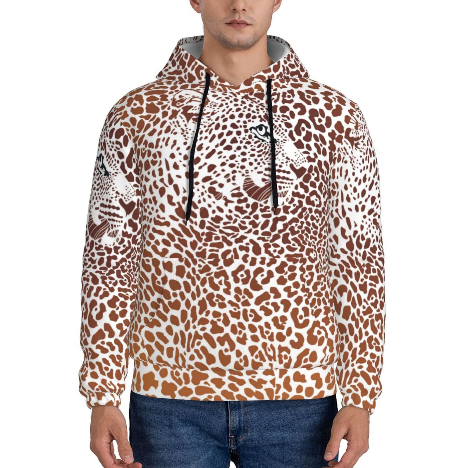 Lsque Leopard Brown Pattern Casual Men's Hoodie,Hooded Sweatshirt with ...