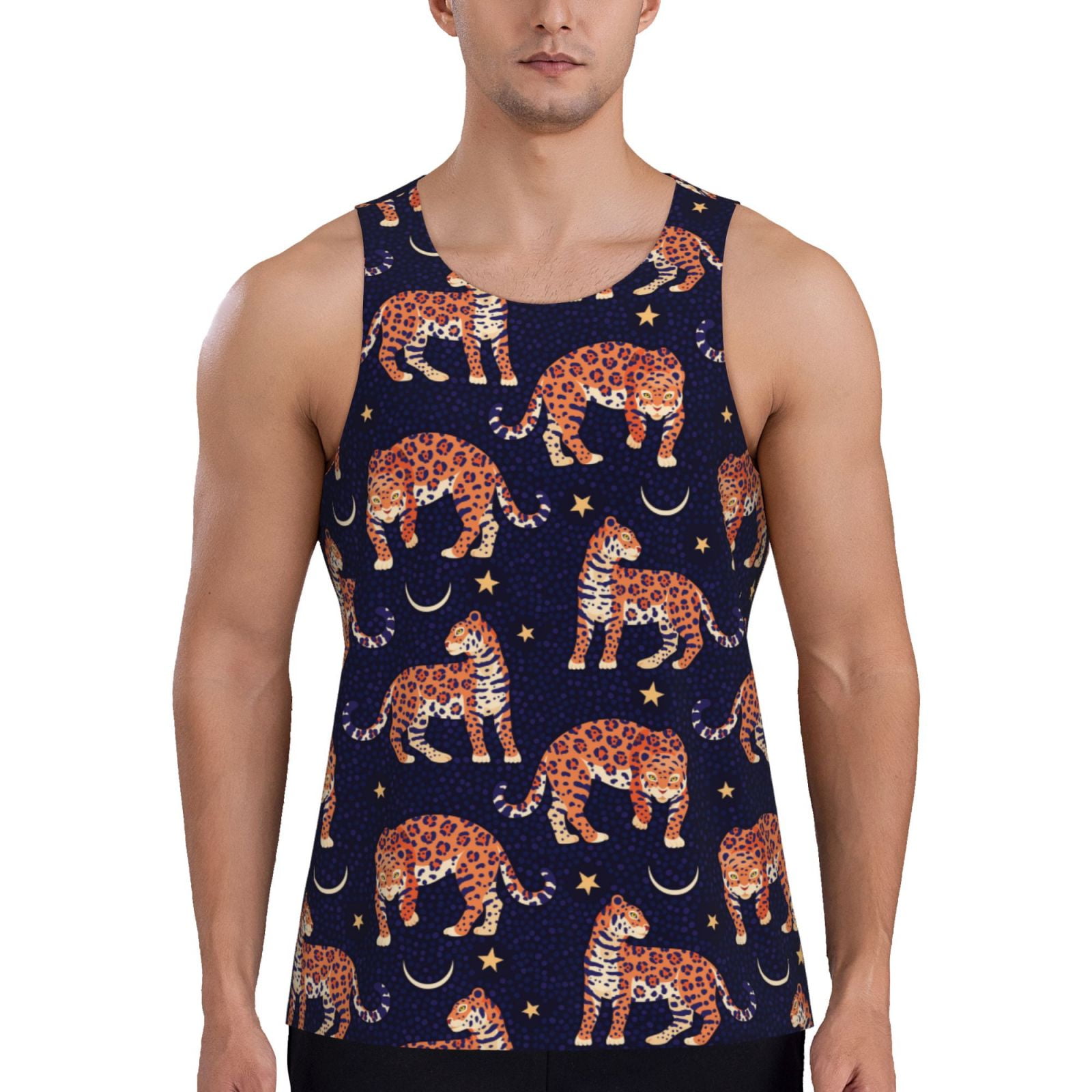 Lsque Leopard Print Pattern Mens Tank Tops Muscle Athletic Quick Dry ...