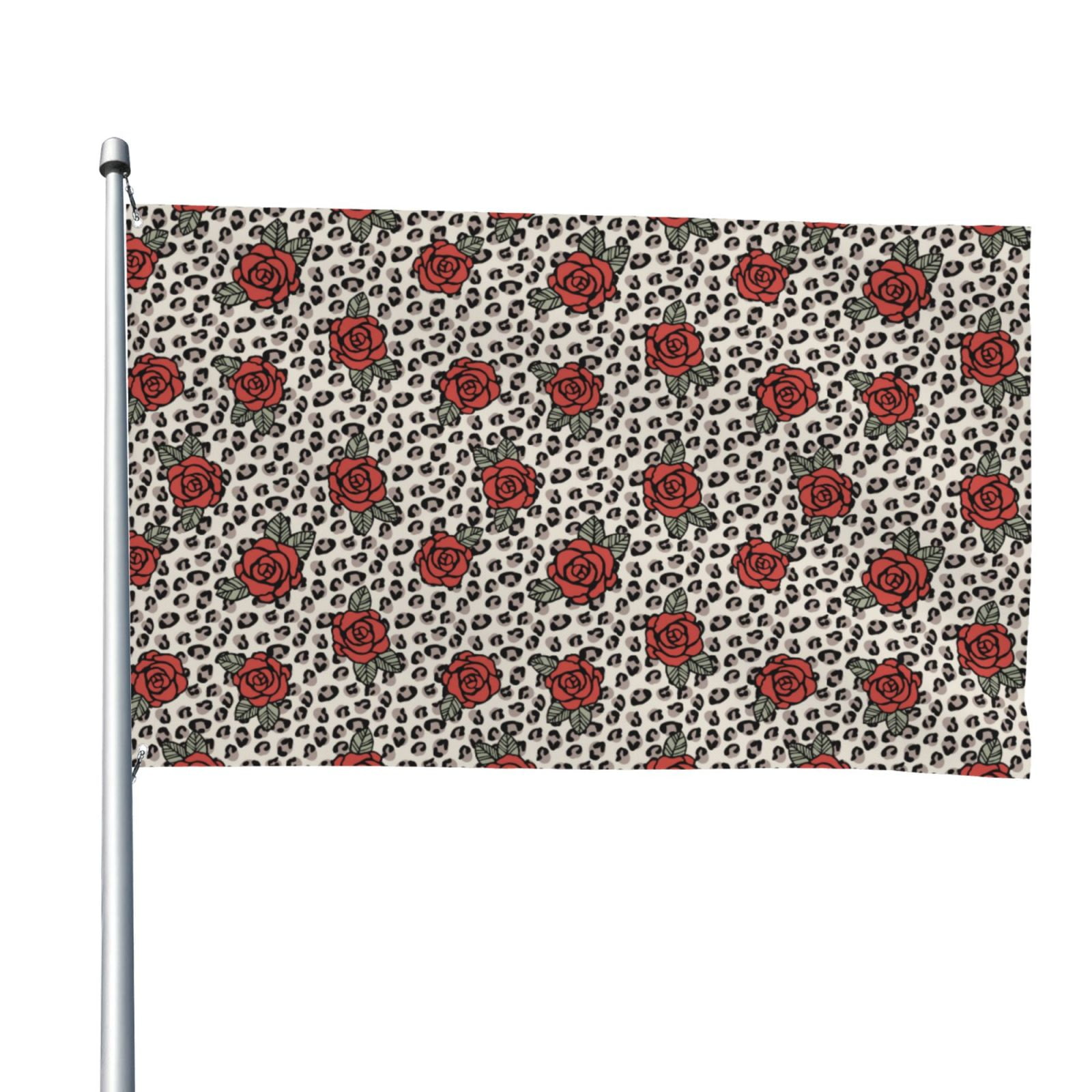 Lsque Leopard Print Rose Pattern Flag,Leopard Print Rose Printed Garden ...