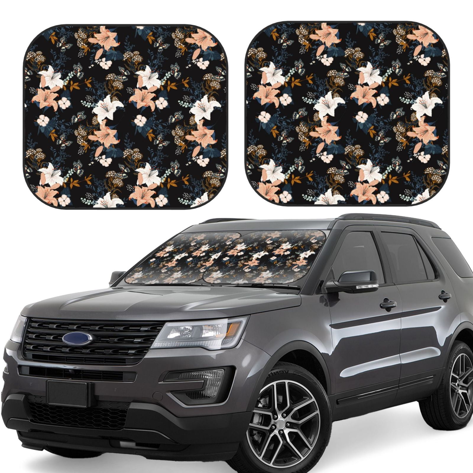 Lsque Lilies Flowers 2 PCS Windshield Sun Shade | CarFoldable Window ...