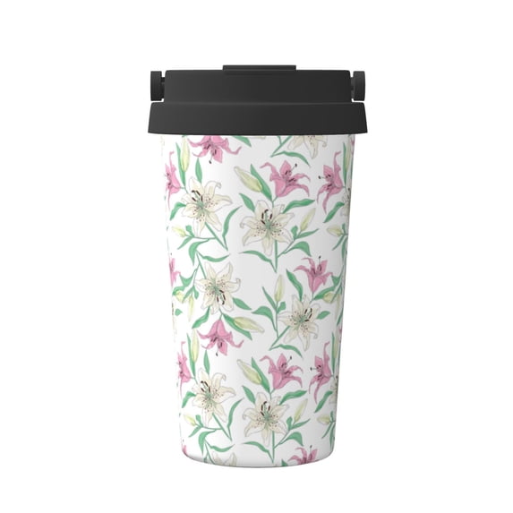 Lsque Lilies Flowers Pattern Travel Coffee Mug 16oz: Insulated Coffee ...