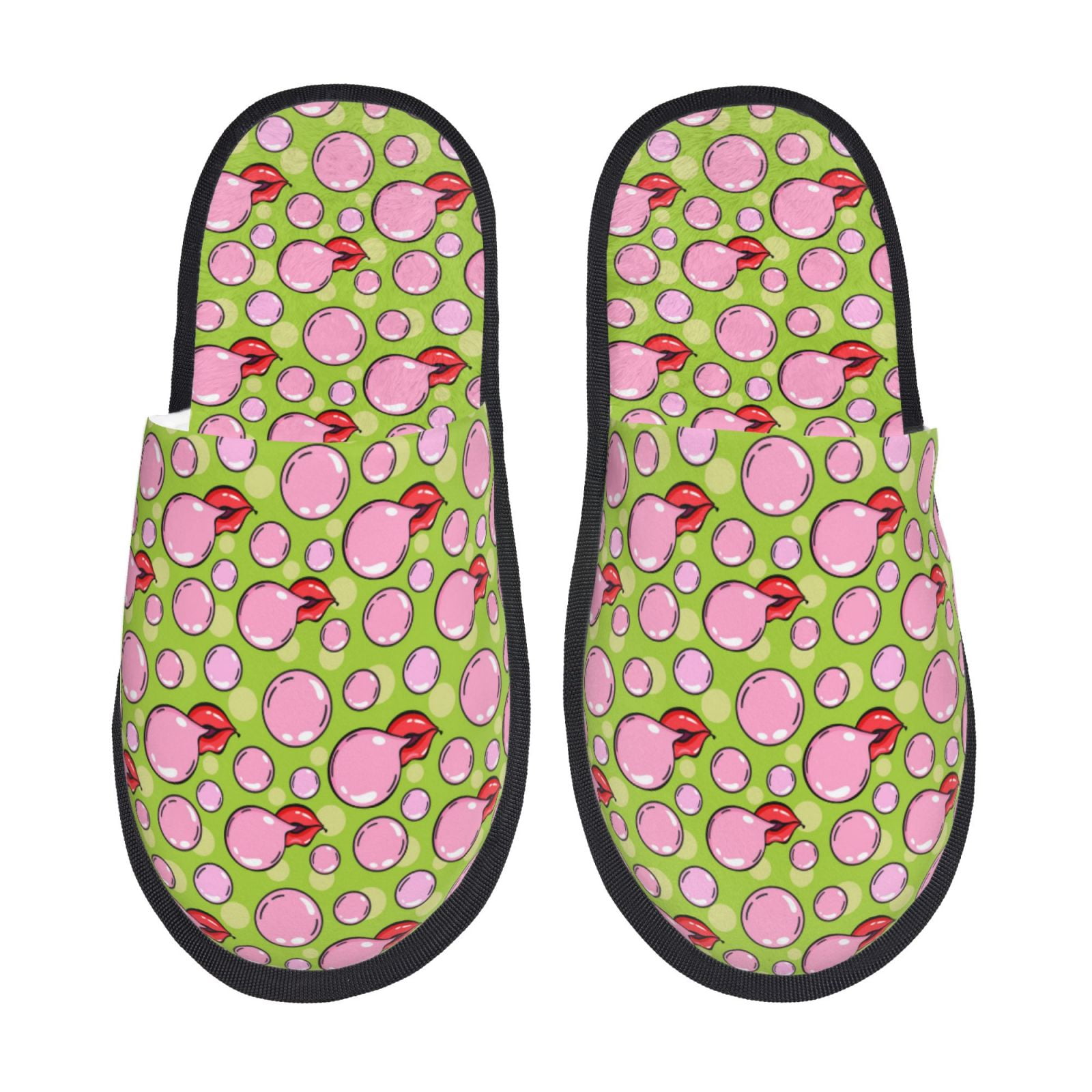 Lsque Lips blowing bubble gum Print Fuzzy Slippers Fuzzy Soft House ...