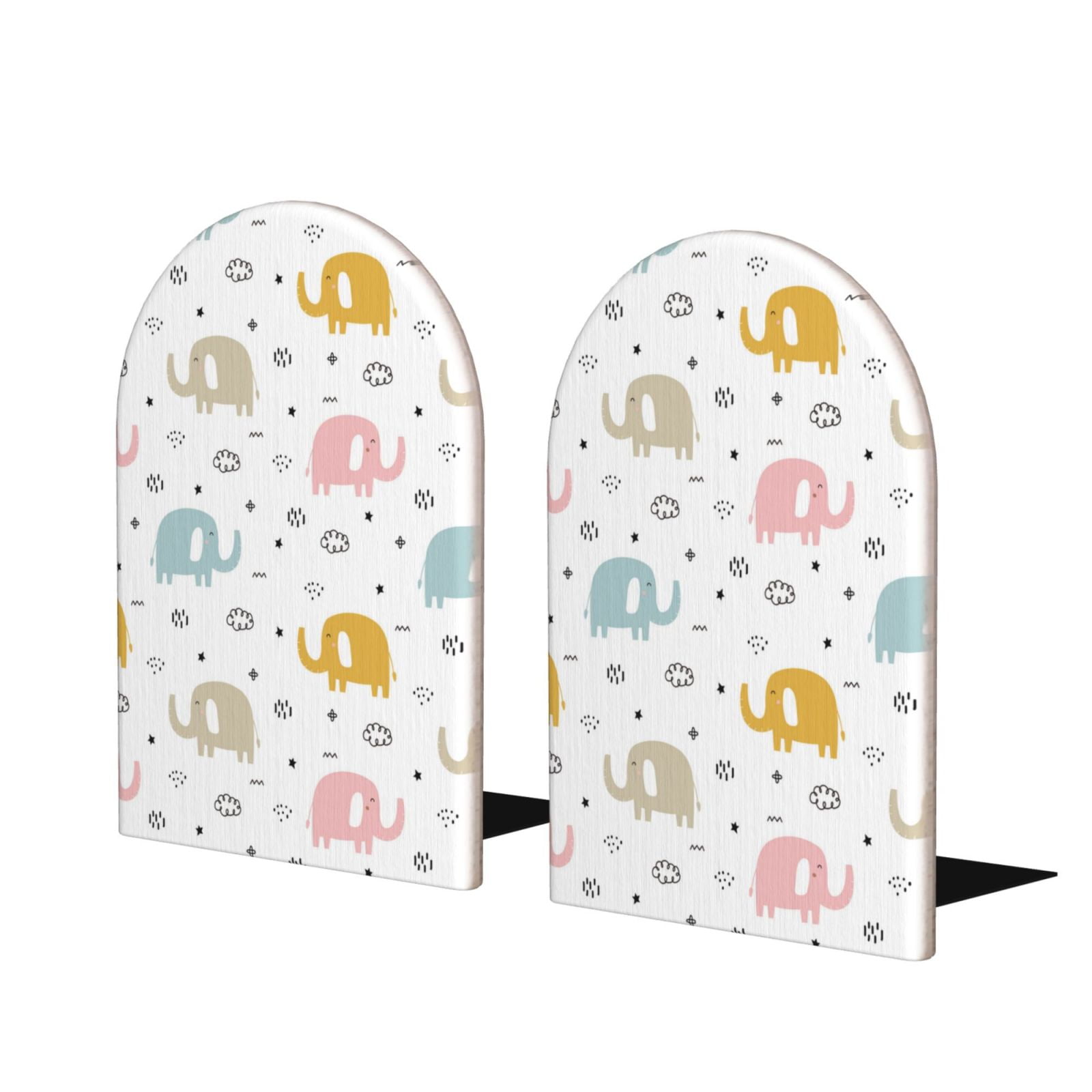 Lsque Little Elephant Printed Wood Bookends,Non-Skid Bookend for ...