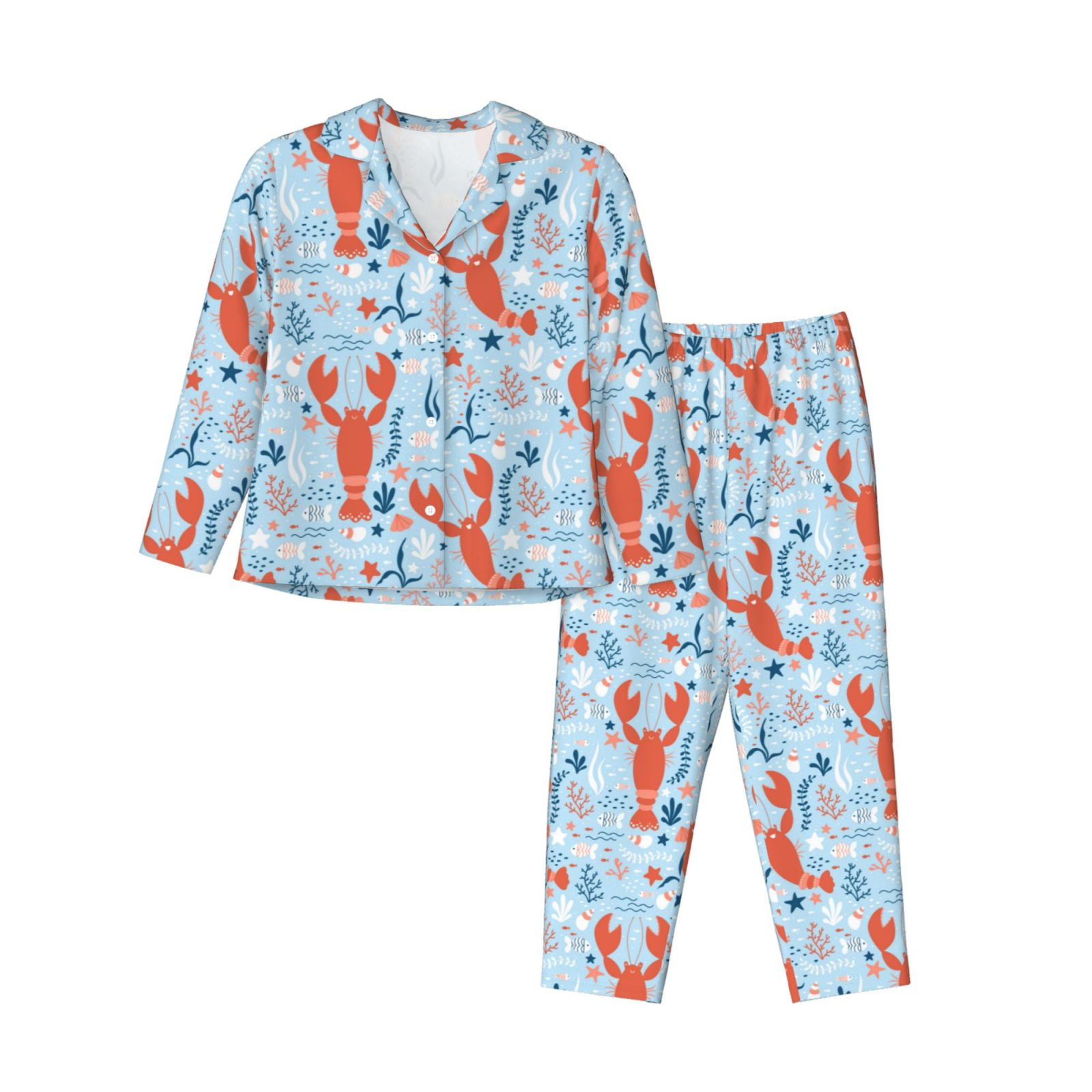 Lsque Lobsters Pattern Long Sleeve Pajama Set for Women - Soft 2-Piece ...