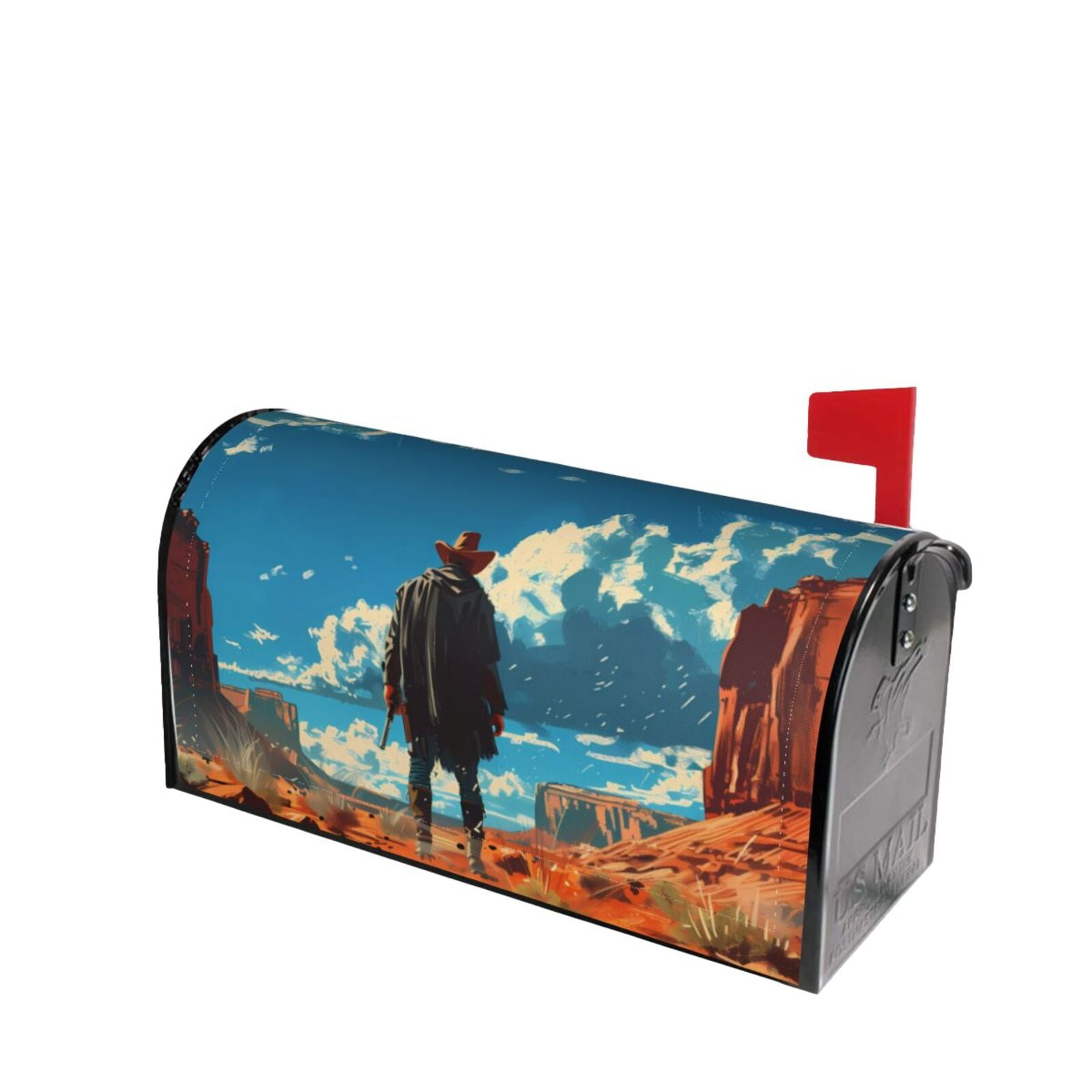 Lsque Lone Cowboy Desert Scene Mailbox Cover Standard Size ,Magnetic ...