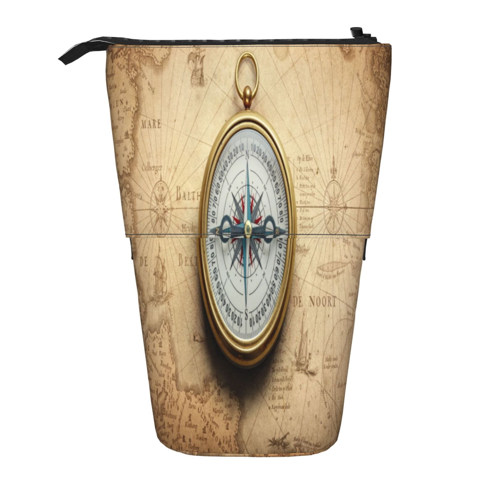 Lsque Magnetic Old Compass On World Map Pattern Telescopic Pencil Bag ...