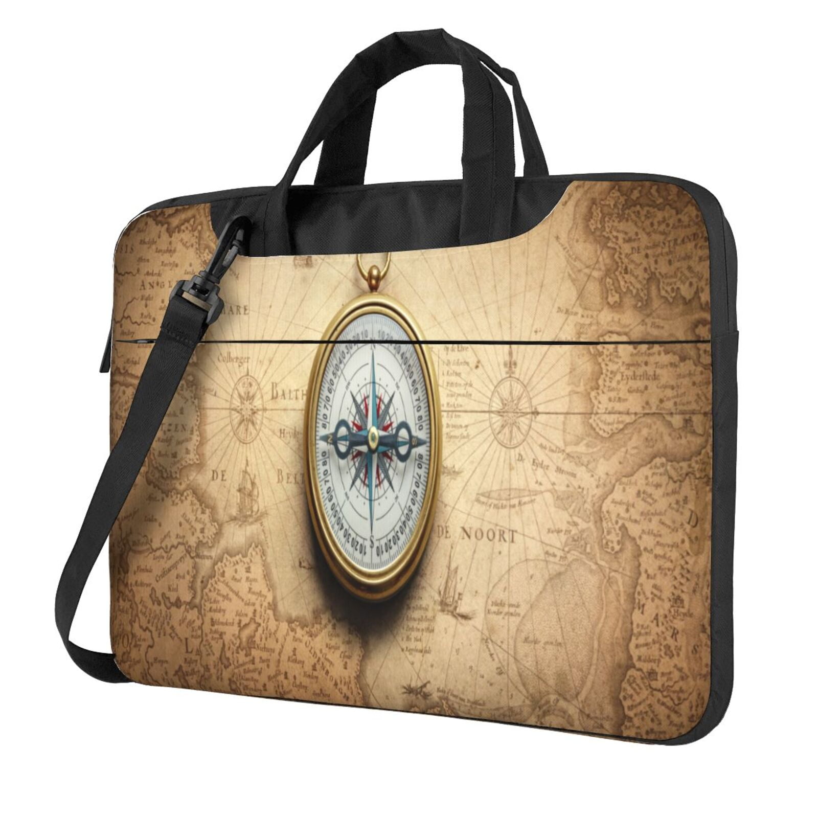 Lsque Magnetic Old Compass On World Map Pattern Laptop Bag – Portable ...