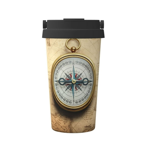 Lsque Magnetic Old Compass On World Map Pattern Travel Coffee Mug 16oz ...