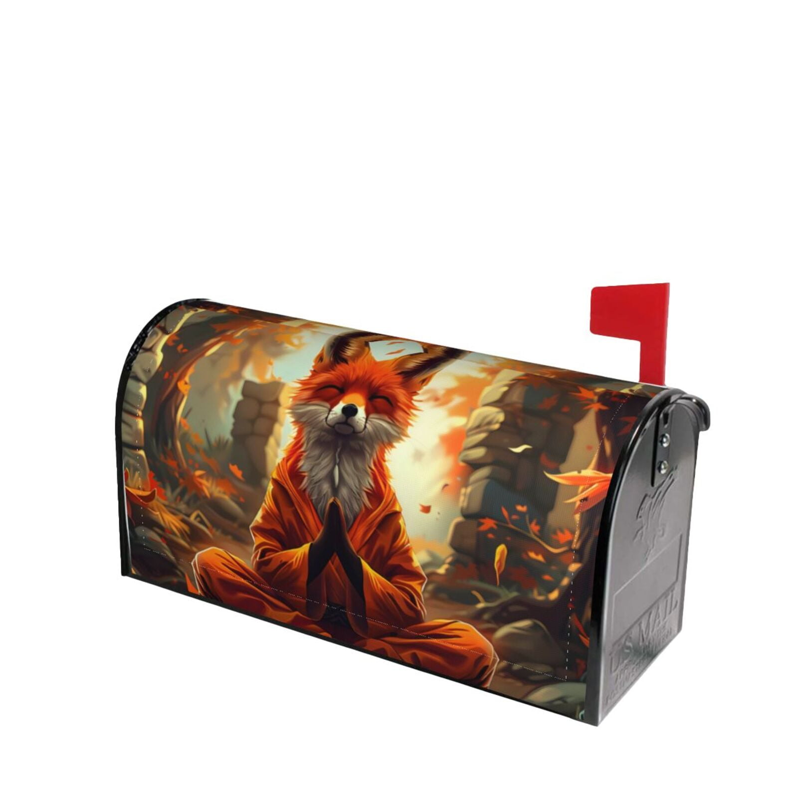 Lsque Maple Leaf Meditating Fox Mailbox Cover Standard Size ,Magnetic ...