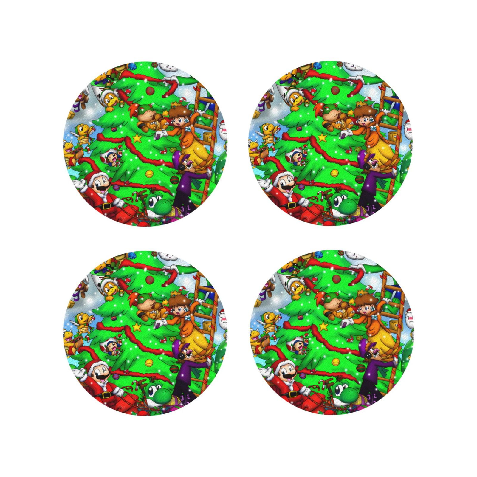 Lsque Mario Pattern 4" Drink Coasters Set of 4, PVC Leather Absorbent ...