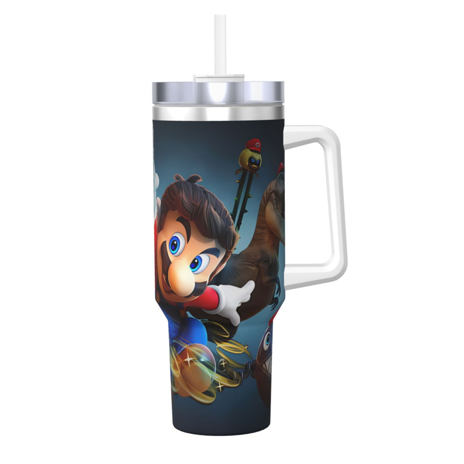 Lsque Mario Pattern 40 OZ Ice Bully Cup with Handle and Straw, Double ...