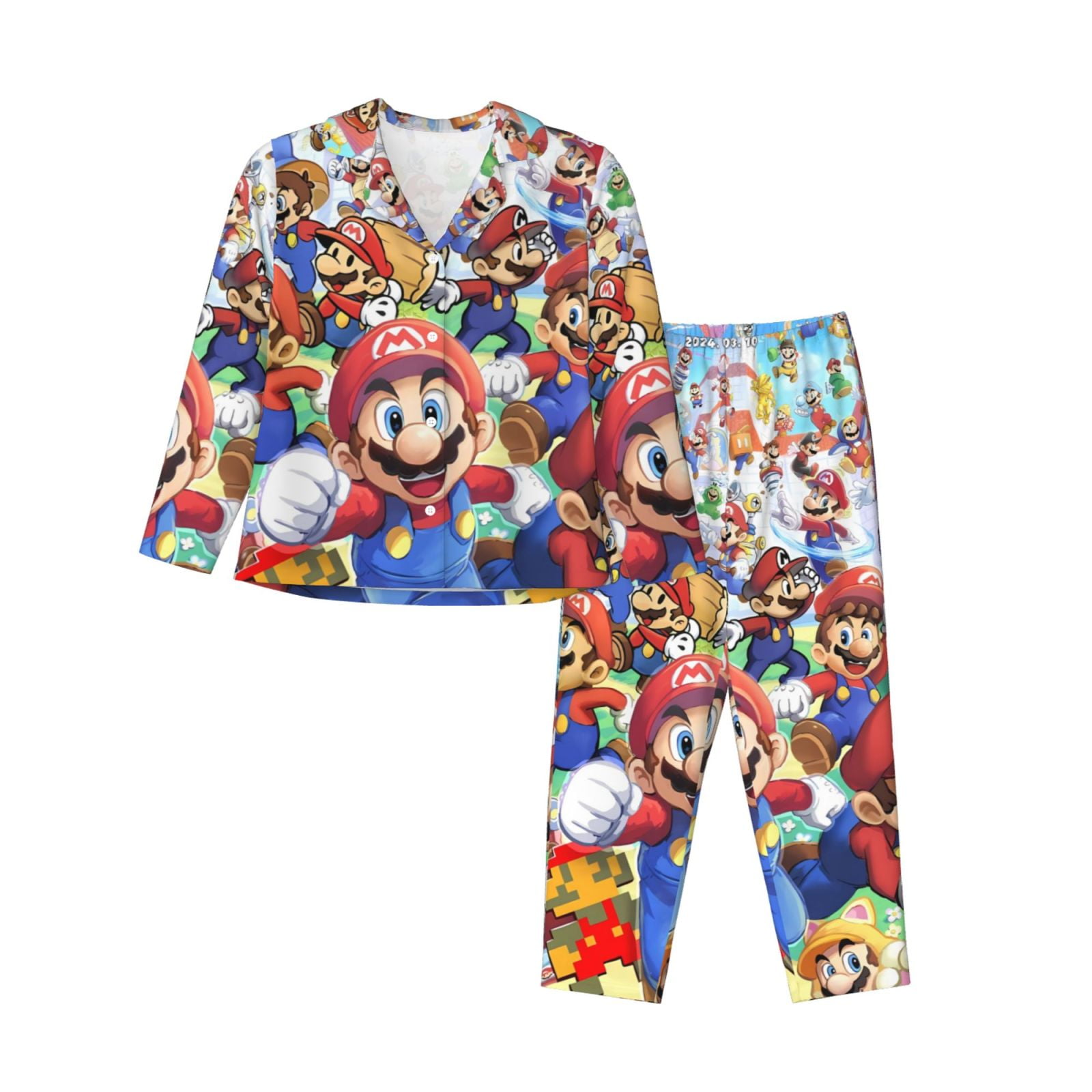 Lsque Mario Pattern Long Sleeve Pajama Set for Women - Soft 2-Piece ...